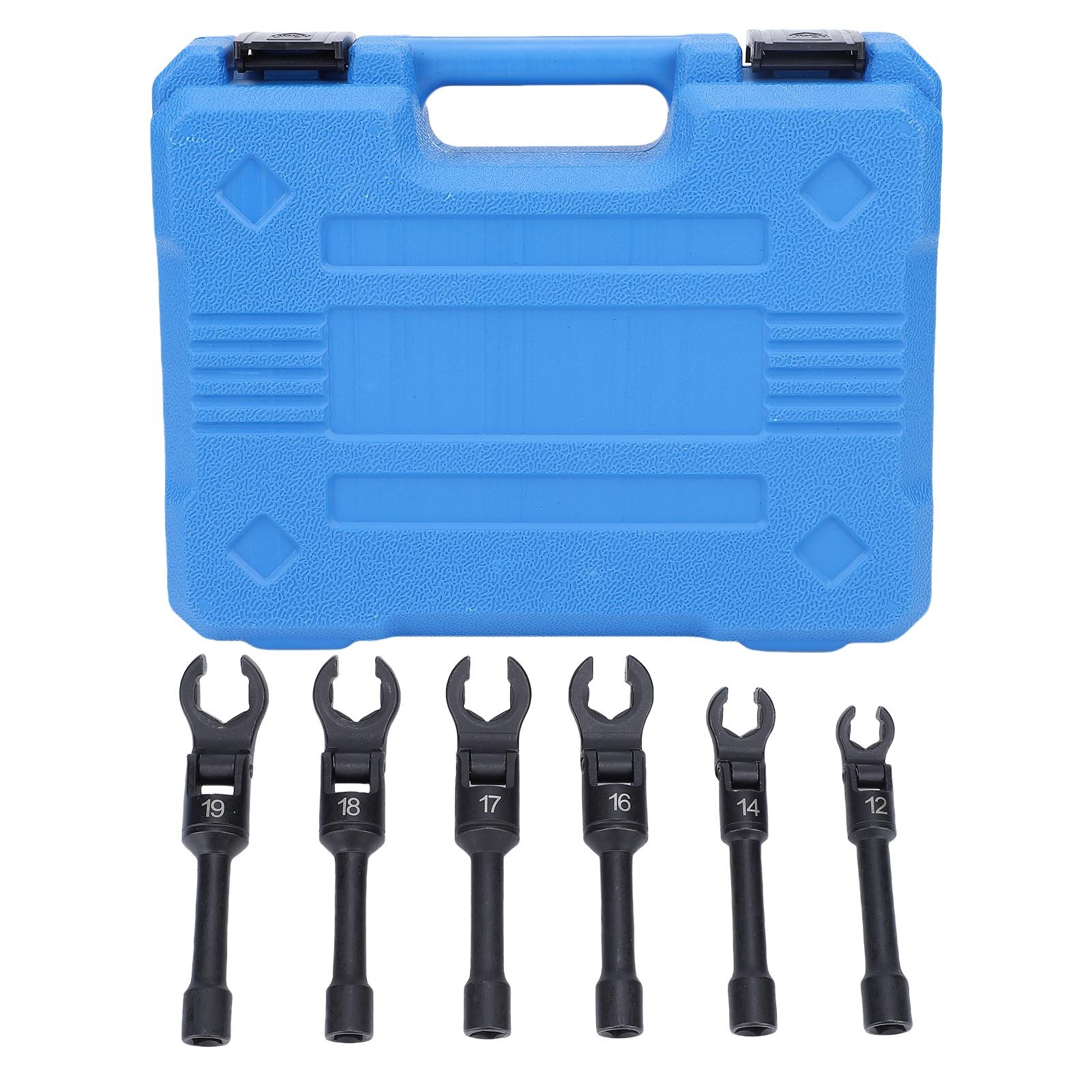 6Pcs Long Flex Head Crows Foot Line Wrench Set 3/8in Drive Derv Injector Fuel Line Socket Metric Crowfoot Wrenches for 12-19mm Nuts with Storage Box