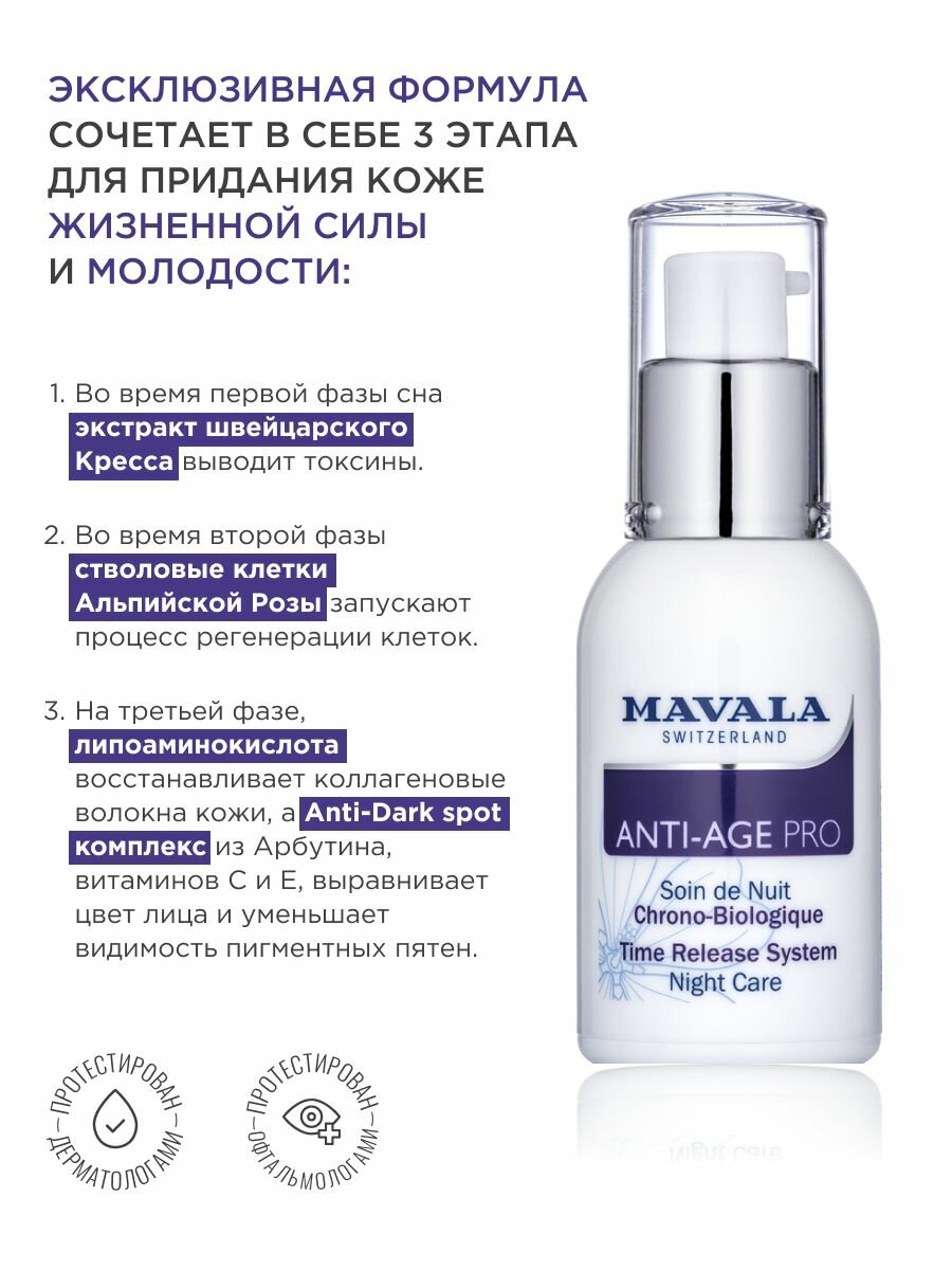 Ночной Комплекс Омоложение Кожи крем для лица и зоны декольте Anti-Age PRO Mavala 30ml