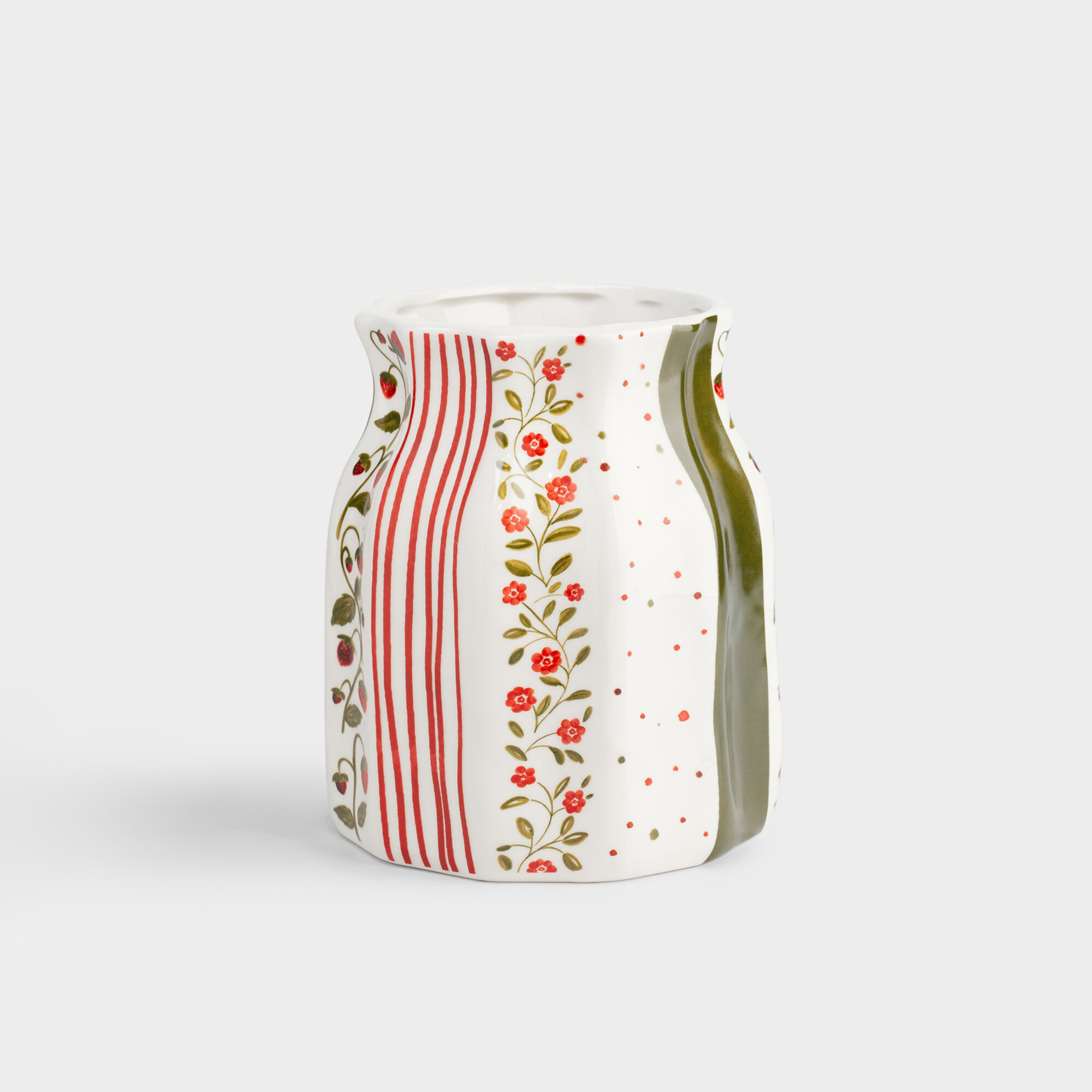 Ваза для цветов, 19 см, керамика D, белая, Ягоды и цветы в полоску, Berry stripes, Kuchenland