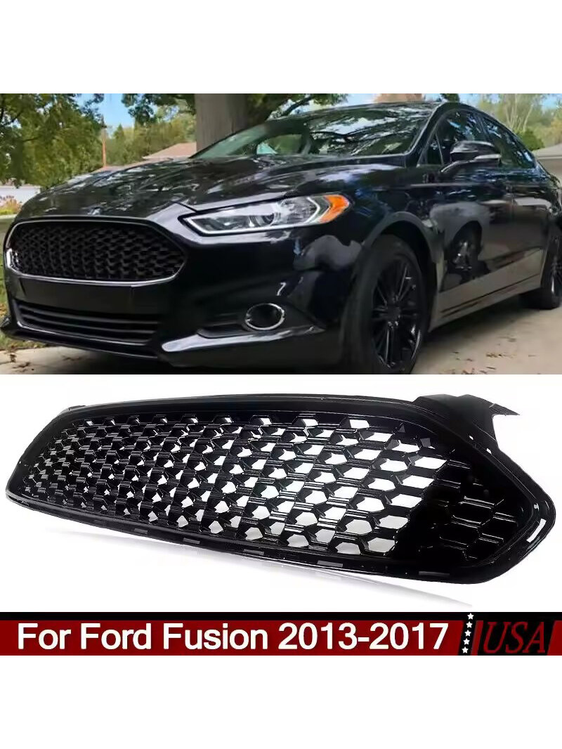 Решетка переднего бампера Ford Fusion 2013-2017 — чёрная окрашенная ABS, установка спереди, точная подгонка, новая