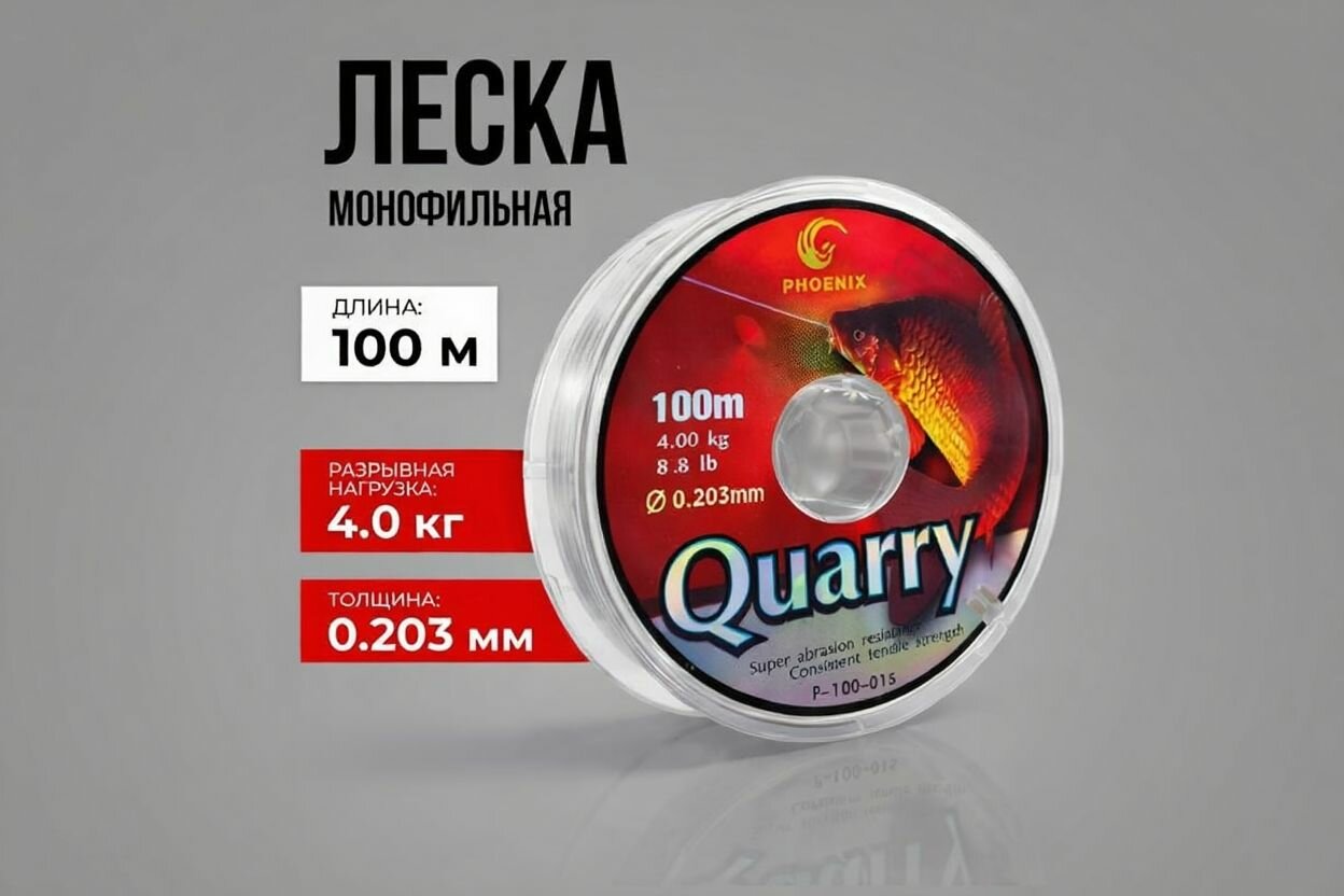 Леска для рыбалки Phoenix Quarry 100м, 0,203мм, 4.0кг/леска для спиннинга, для фидера, на поплавок