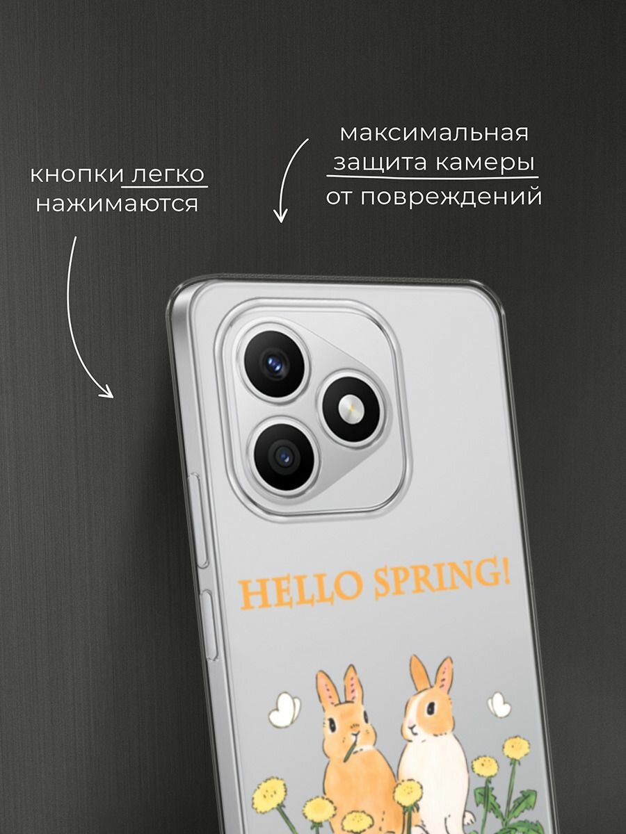 Чехол на Honor X8d / Хонор X8d с принтом Весенние кролики, прозрачный — фото 1