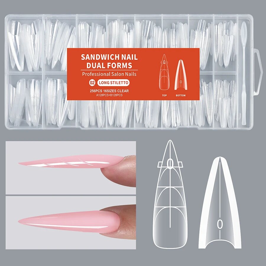 Формы для ногтей Sandwich Dual Forms Long Stiletto, 256 шт, Цвет: 02