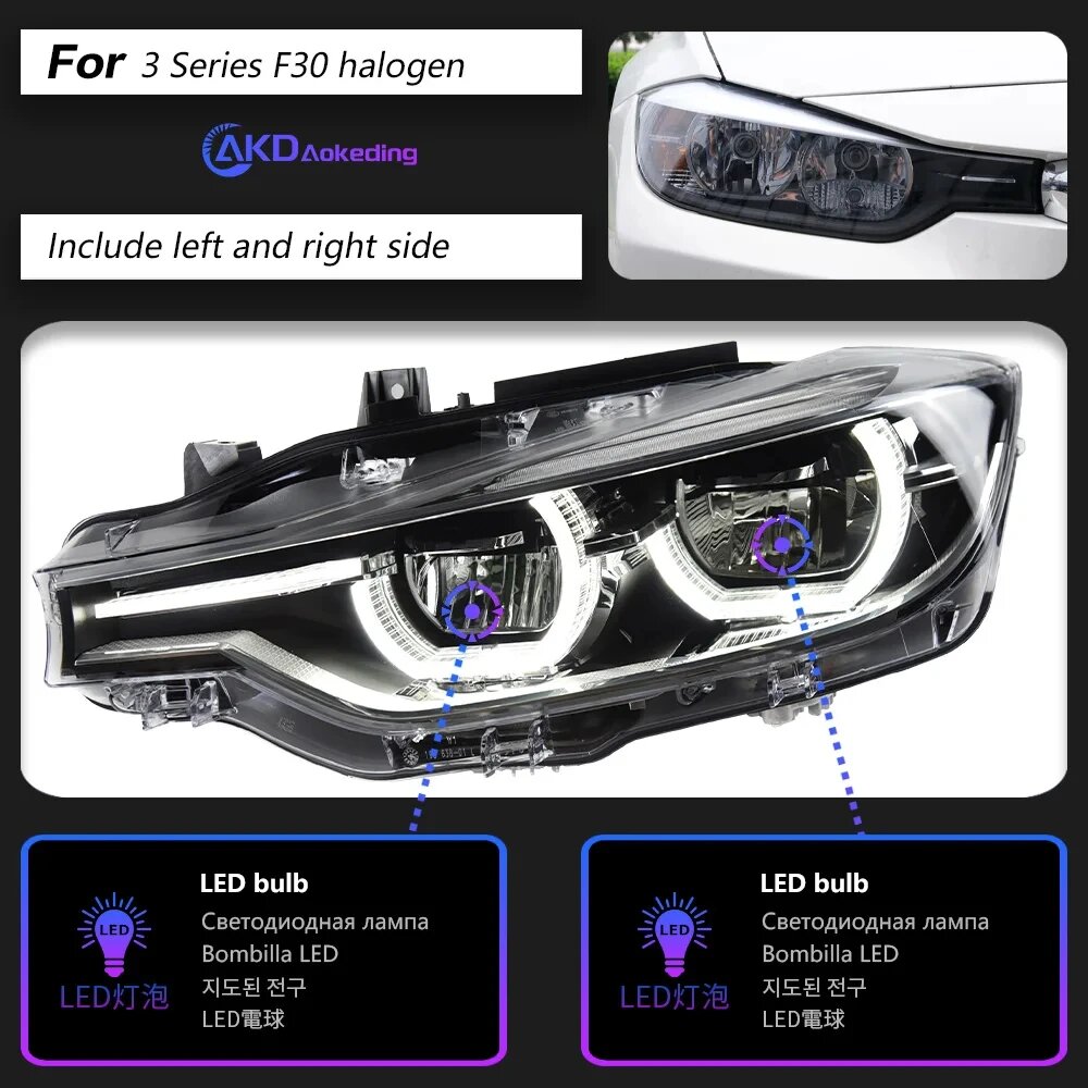 Фаркоп AKD для BMW F30 F31 F35 светодиодный фара 2013-2019 Фары 3 серии Дневной ходовой огонь Поворотный сигнал Основной фара Ангельские глаза Проекторный линз