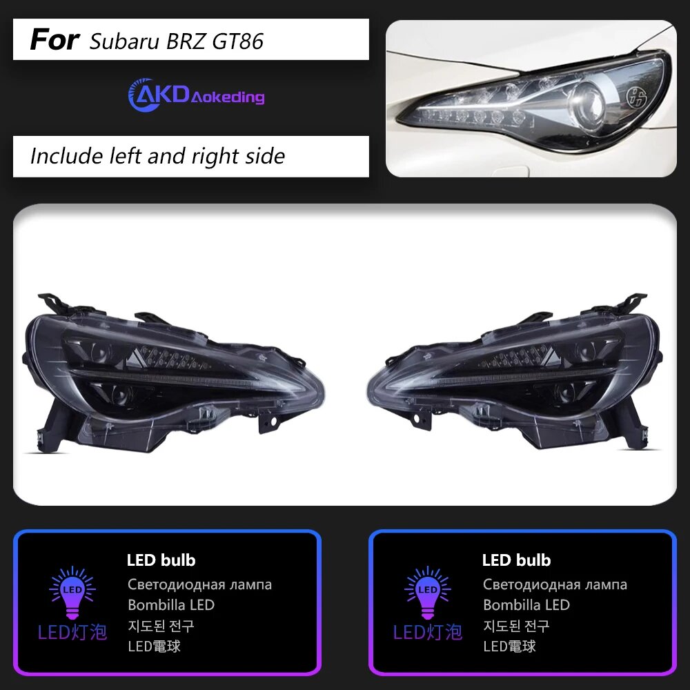 Фара AKD для Subaru BRZ LED Headlight 2012-2021 Фары FT86 GT86 Дневной ходовой огонь Сигнал поворота远光灯 Ангельское око Провекторная линза
