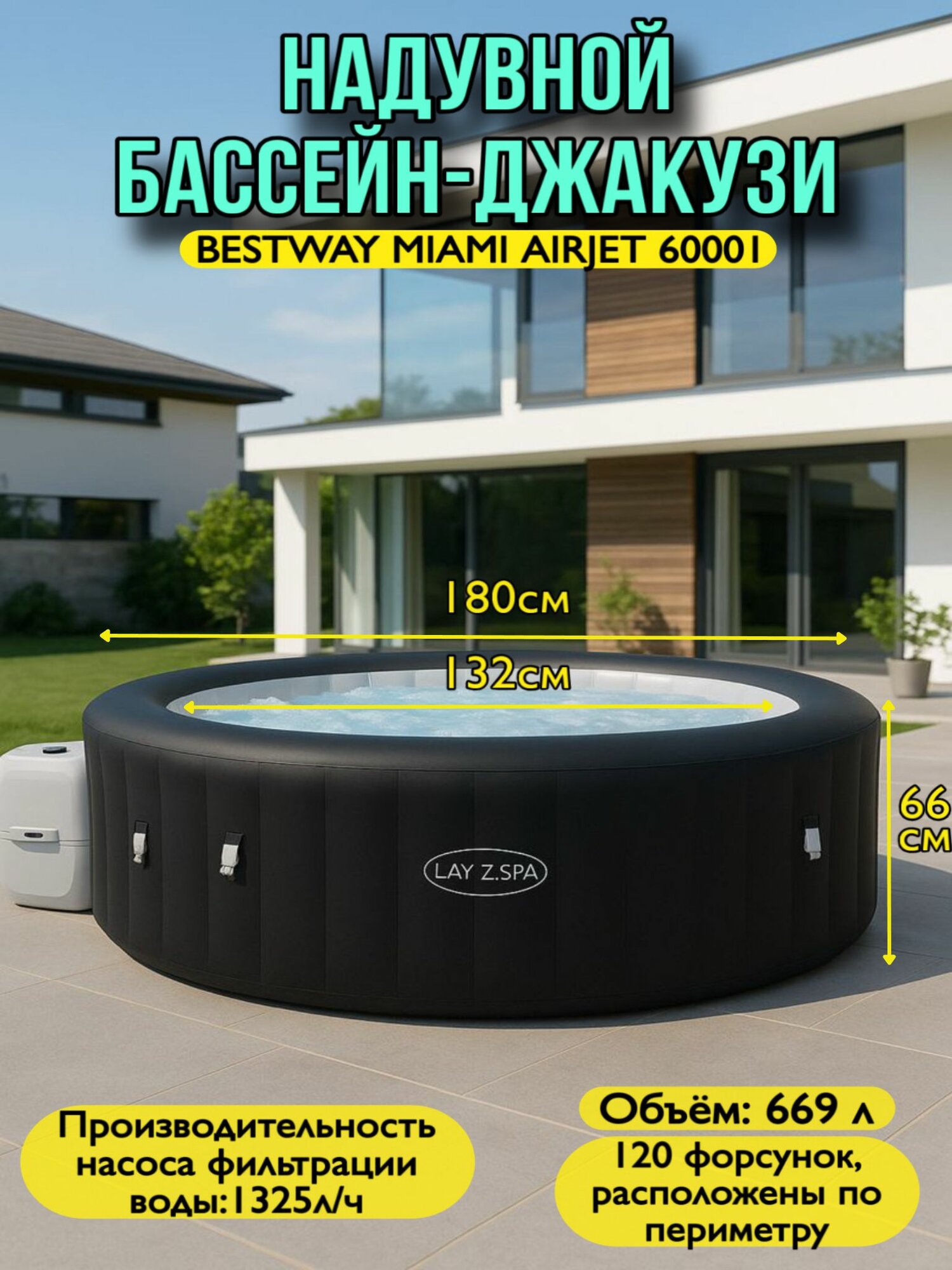 СПА бассейн Bestway Miami AirJet 60001 180х66см