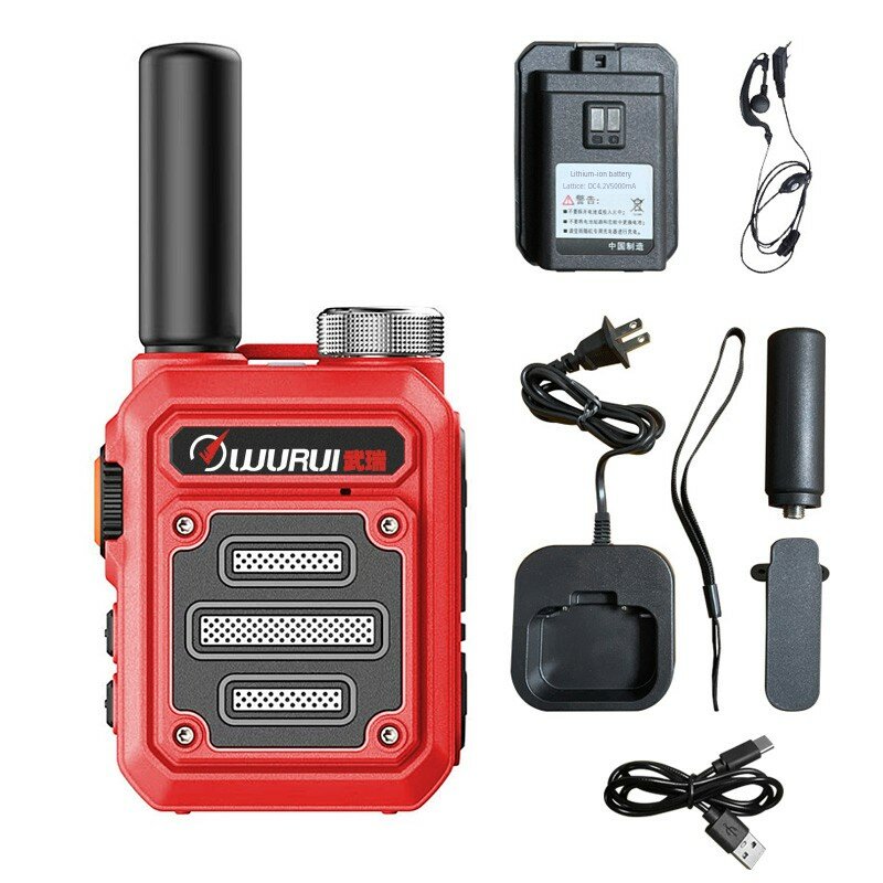Красная китайская мини-радиостанция VHF с бесплатными наушниками для внутреннего и наружного использования, компактный