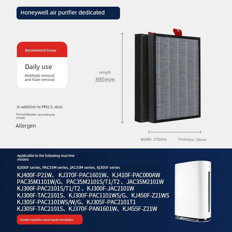 Совместим с фильтрующим элементом воздухоочистителя Honeywell KJ305F/410F/820F/900F, сетчатый фильтр. [Композит из