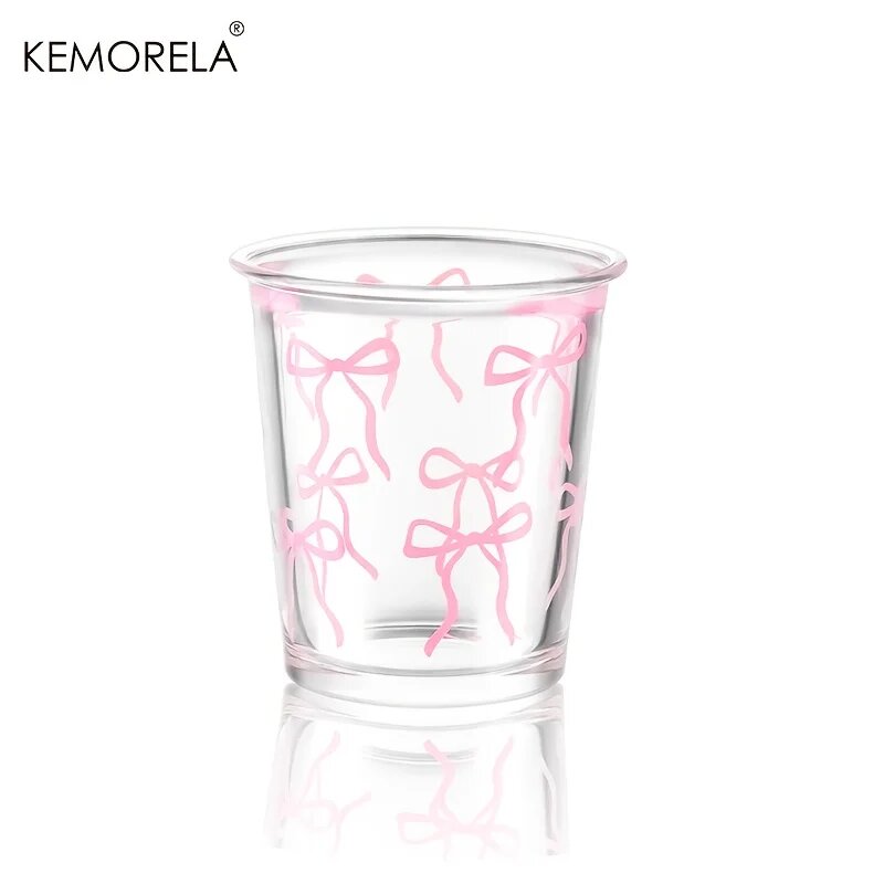 Стеклянная чашка KEMORELA с бантом, 320 мл, розовый