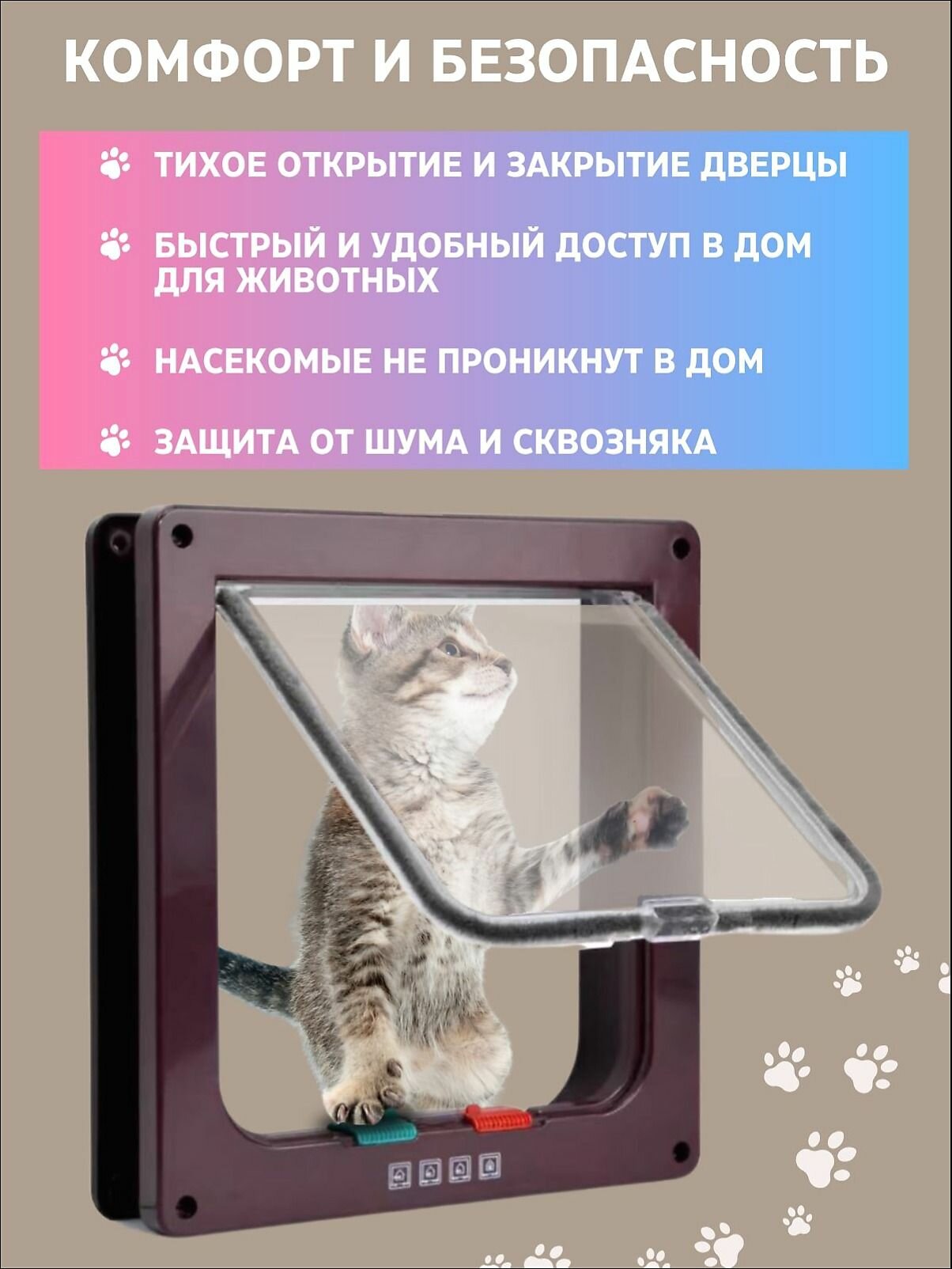 Дверца для домашних животных, для кошек и собак, белая, ABS пластик, 19x20 см — фото 1