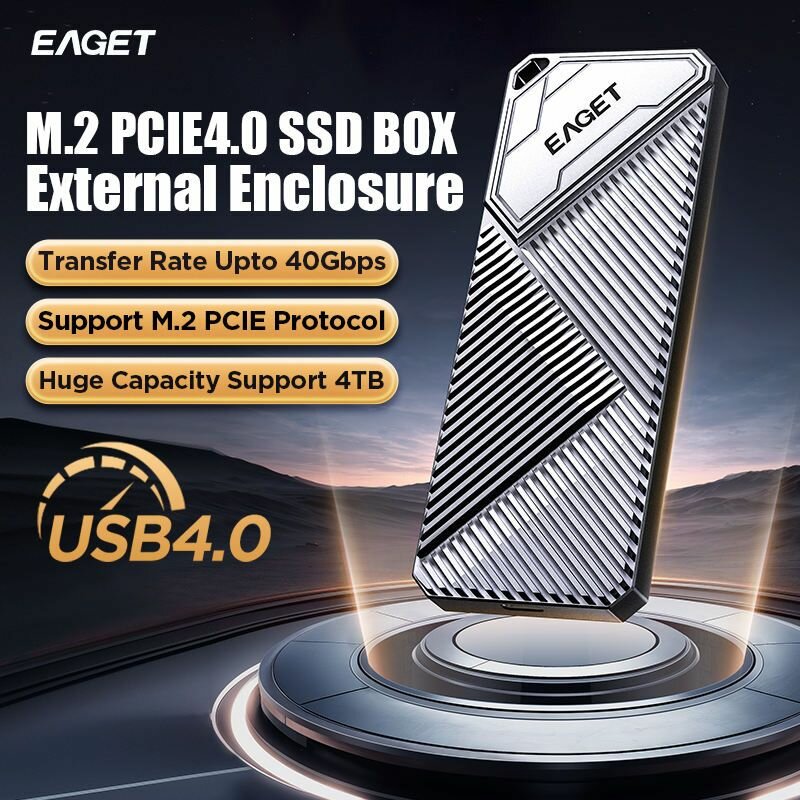 EAGET Thunderbolt 4/3 USB 4.0, с корпусом для M.2 PCIe 4.0*4 NVMe, алюминиевым корпусом для SSD с разъемом USB C, подключением Type-C 40 Гбит/с