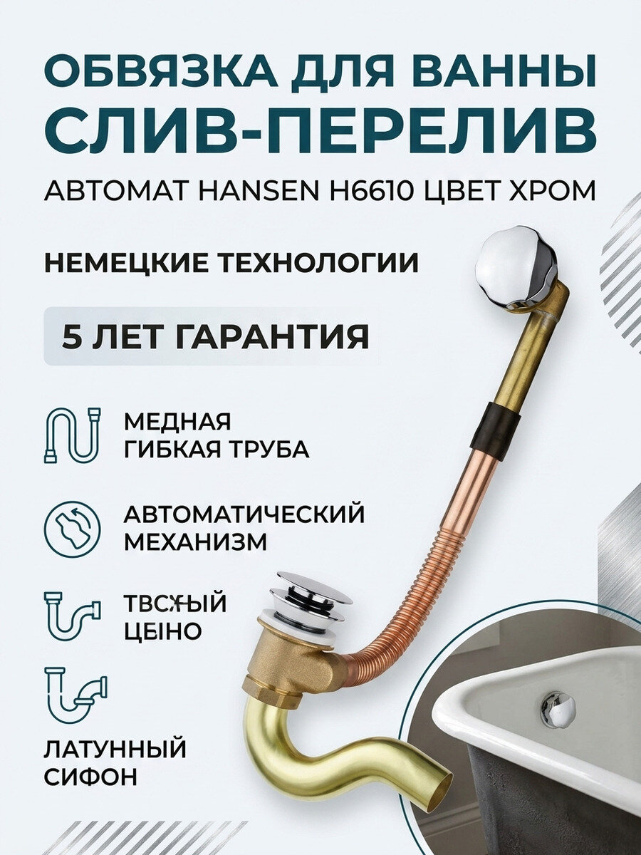 Обвязка из латуни Hansen для ванны, автомат H6610 цветом хром