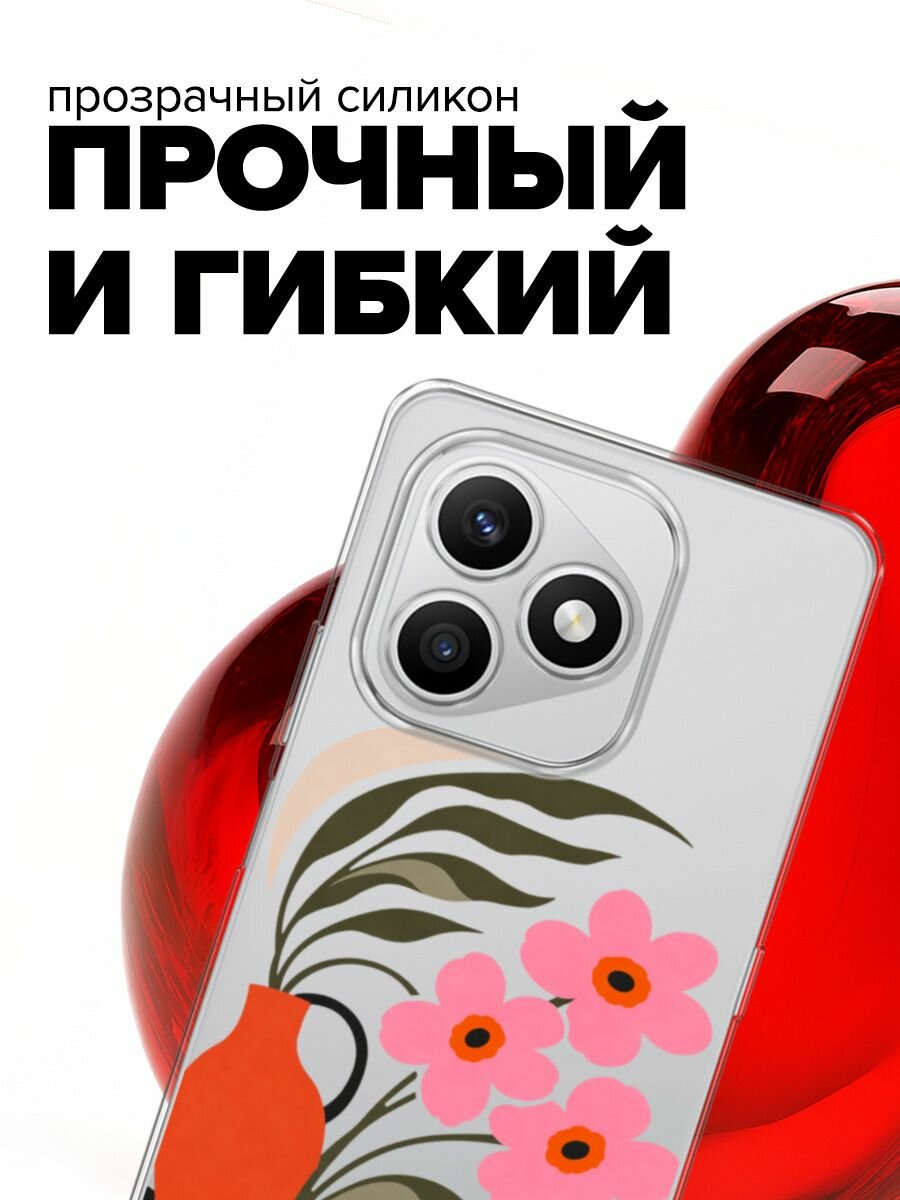Силиконовый чехол на Honor X8d / Хонор X8d с принтом Ваза с цветами — фото 1