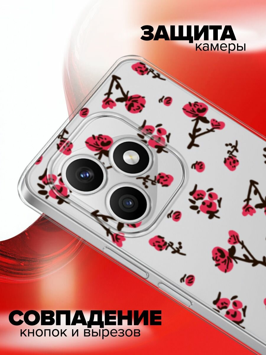 Чехол на Honor X8d / Хонор X8d с принтом Паттерн красные розы — фото 1