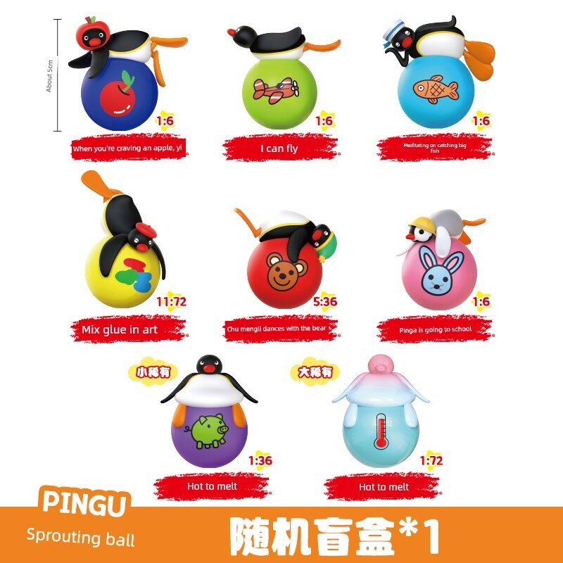Оригинальная серия милых фигурок-пингвинов Pingu в шариках (Blind Box) – милая мультяшная игрушка-антистресс, украшение