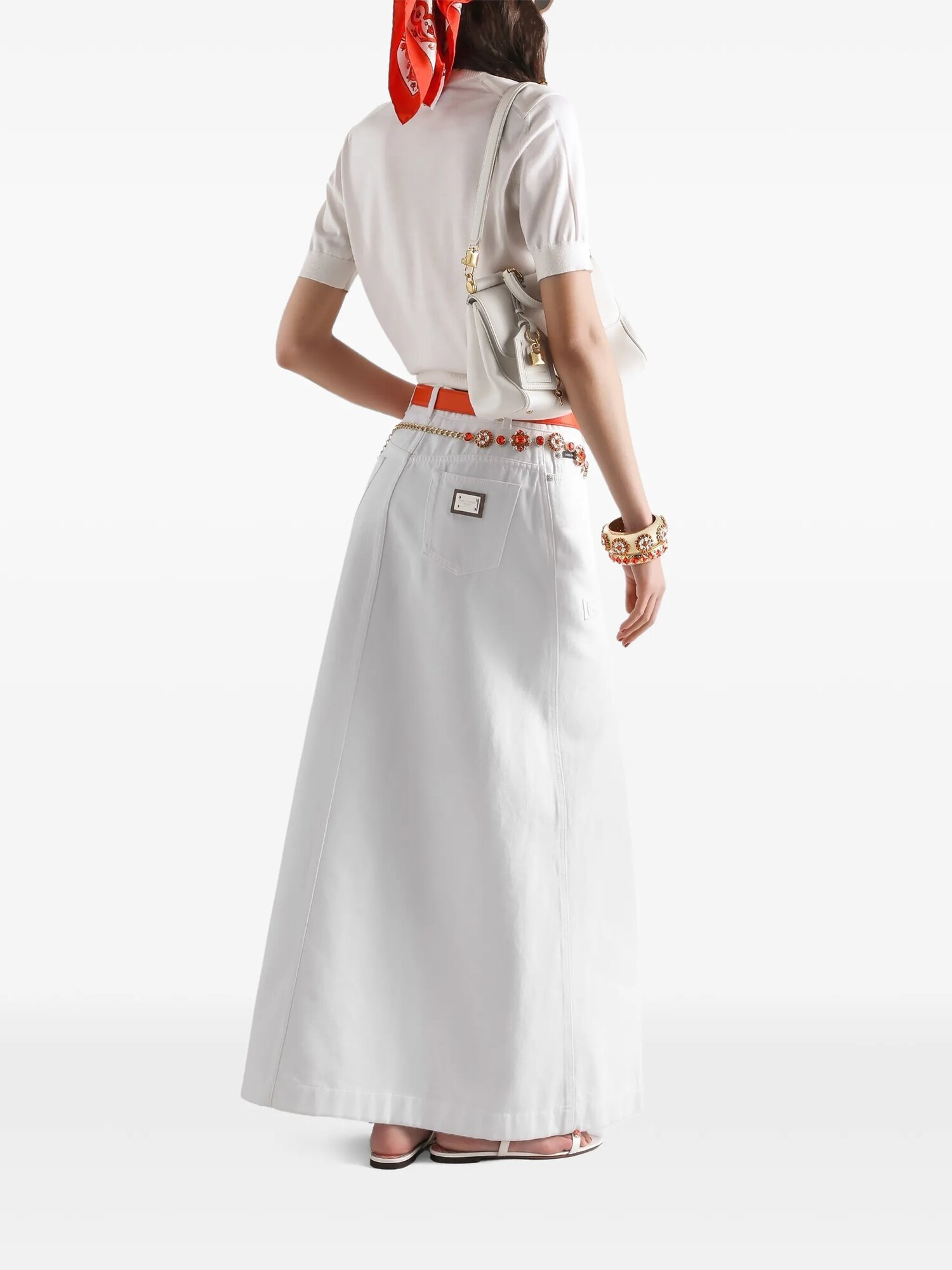 Юбка DOLCE & GABBANA Long denim skirt, размер 52, white — фото 1