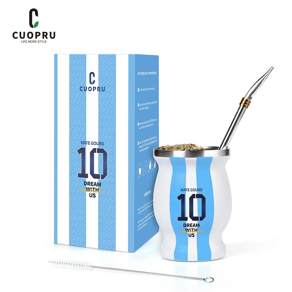 CUOPRU Калабас для мате "№ 10", 250 мл из нержавеющей стали. Синий и белый