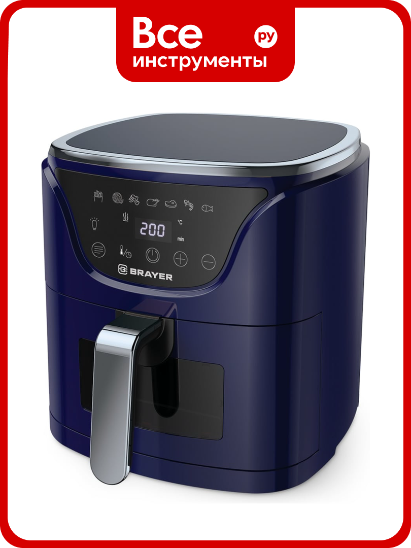 Аэрогриль BRAYER 2036BR 1500 Вт, 5 л, t. 200 С, съемная решетка, таймер, LCD-дисплей, 7 программ BR2036