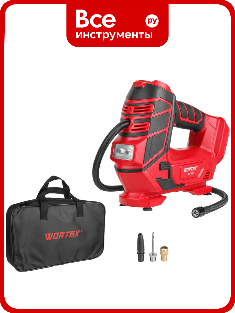 Аккумуляторный компрессор WORTEX CTI 1811 18 В, 11 бар 1325445, мембранный тип, цифровой дисплей, автоотключение