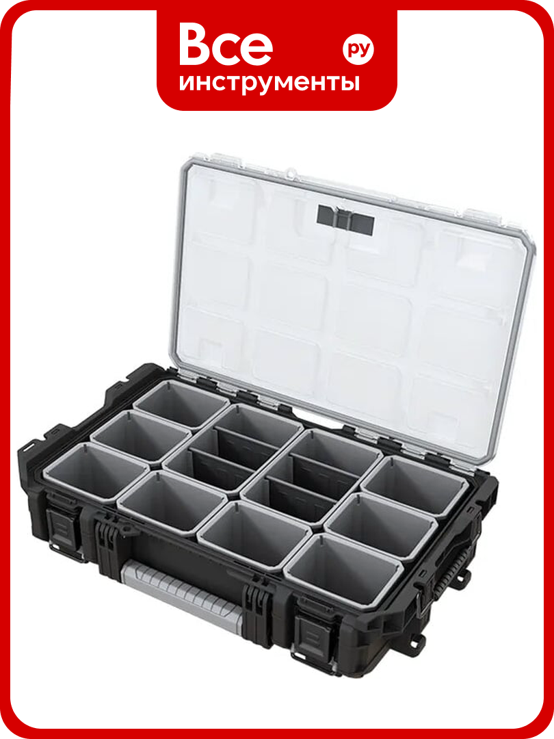 Ящик для инструментов Keter ROC PRO GEAR 257190, металлический органайзер с множеством отделений, черный/оранжевый