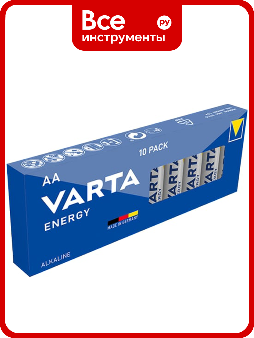 Батарейка Varta ENERGY LR6 AA, BOX10, Alkaline, 1.5V (4106) (10/400) 10 шт в упаковке