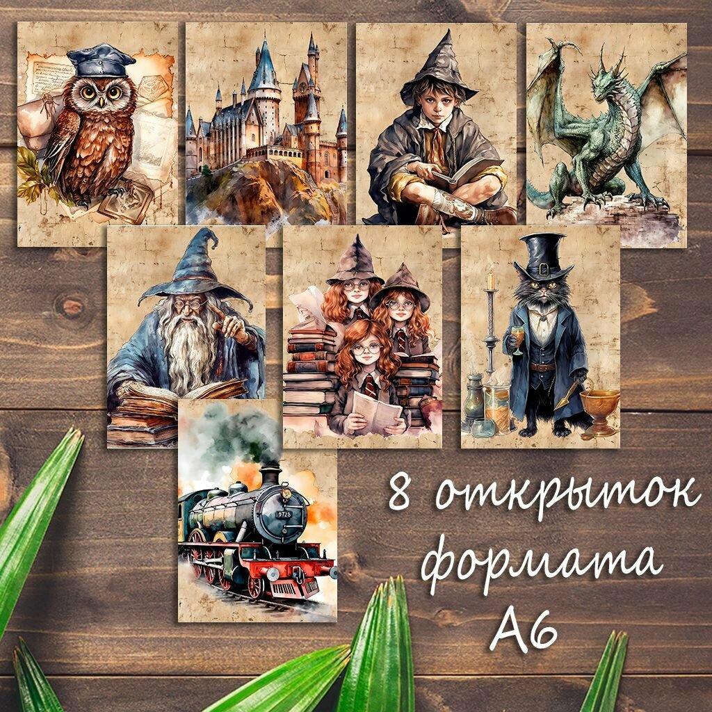 Большой набор открыток Школа волшебства, 8 штук