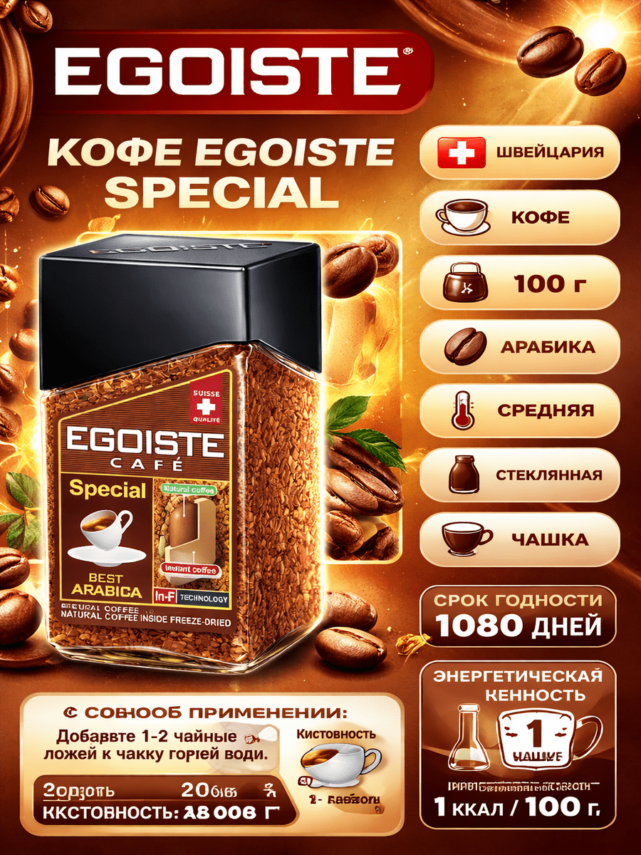 Кофе Egoiste Special растворимый сублимированный с молотым, 100г