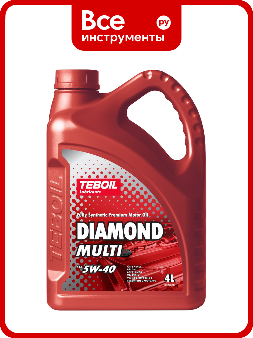 Моторное масло Diamond Multi 5W-40 синтетическое, для дизельных и газовых легковых авто, API SN, одобрение