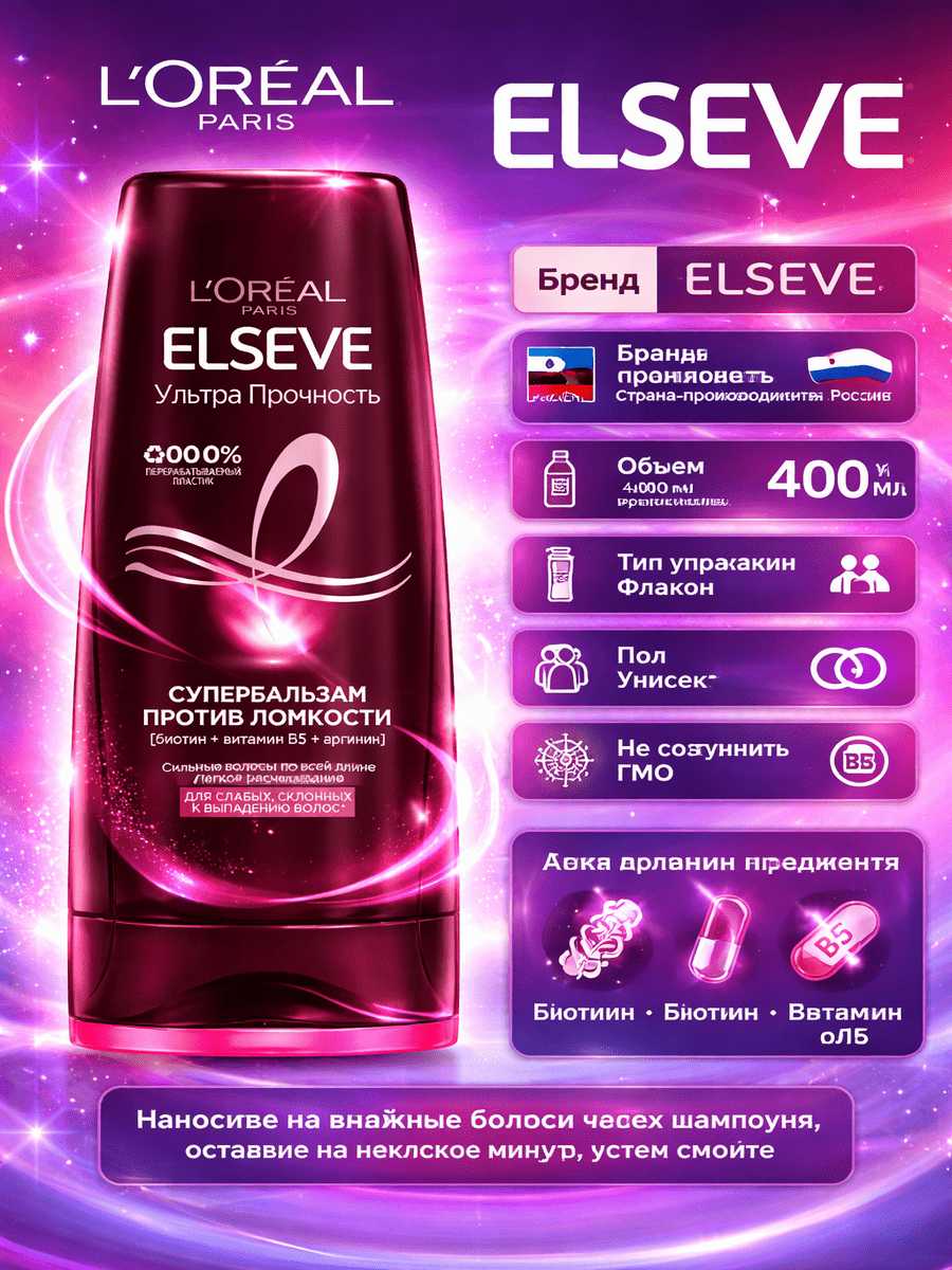 Бальзам-ополаскиватель L’Oreal Paris Elseve Ультра прочность укрепляющий, 400мл