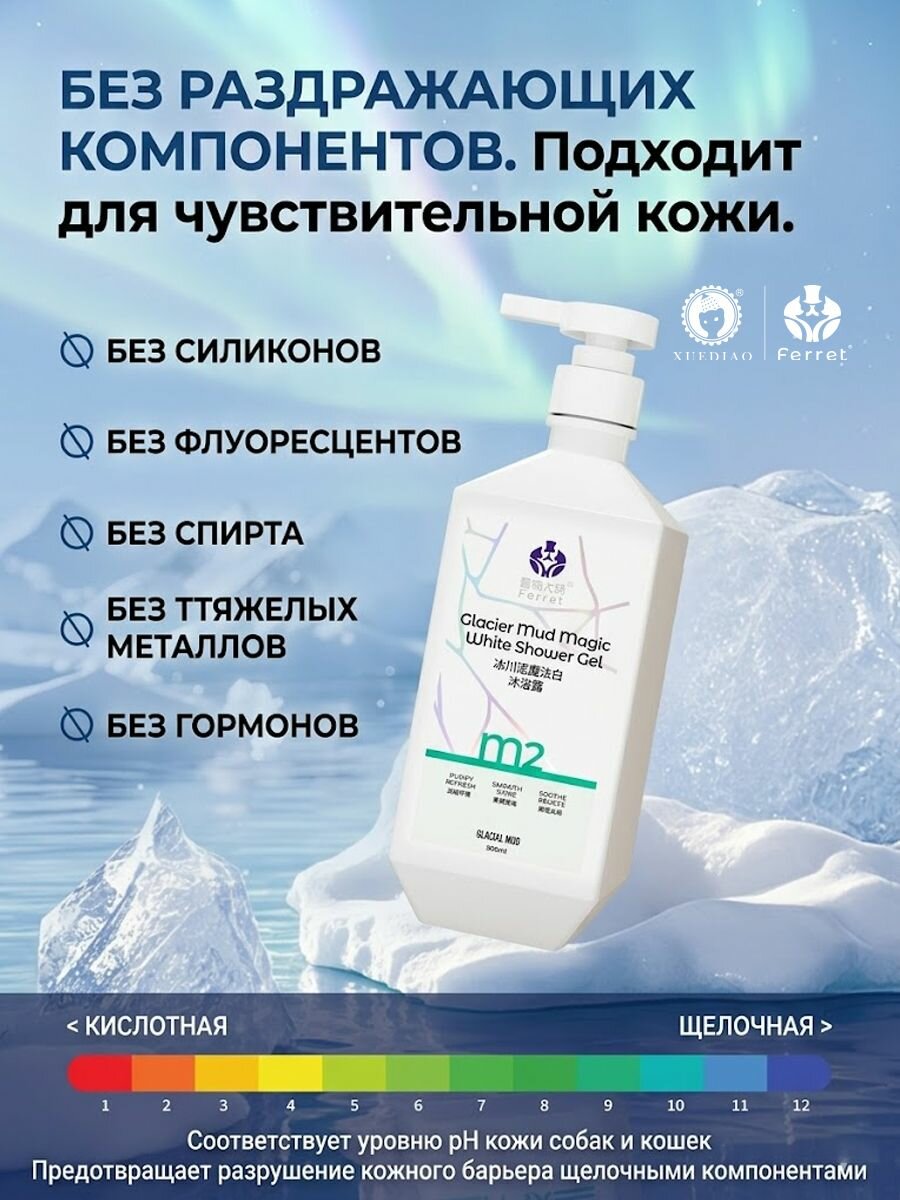 Отбеливающий шампунь для собак и кошек Ferret с ледниковой грязью, от зуда, для белой шерсти, 600 мл