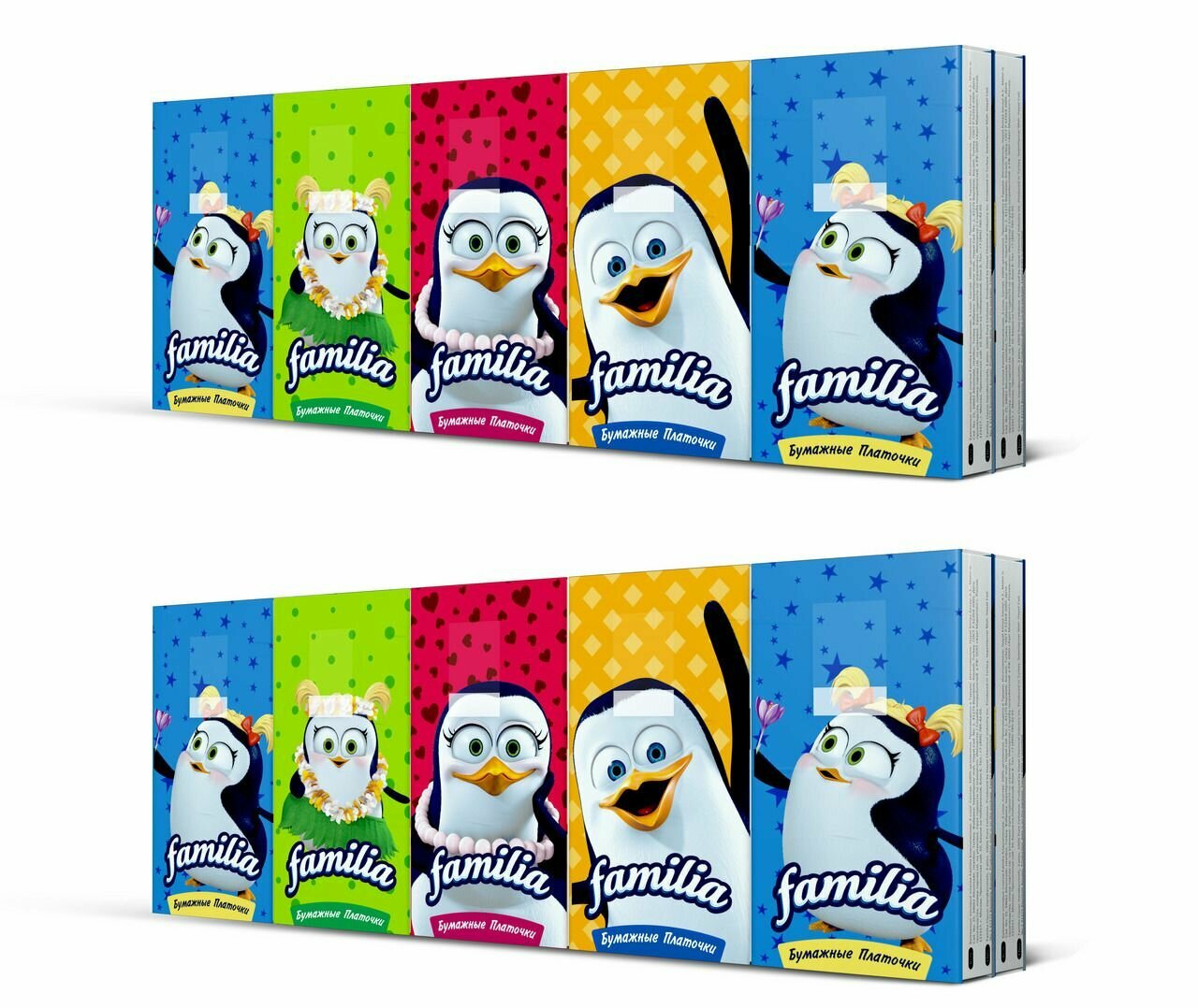 Familia Платочки бумажные носовые Classic бумажные 3-слойные, 10 пач х 10 листов, 2 шт