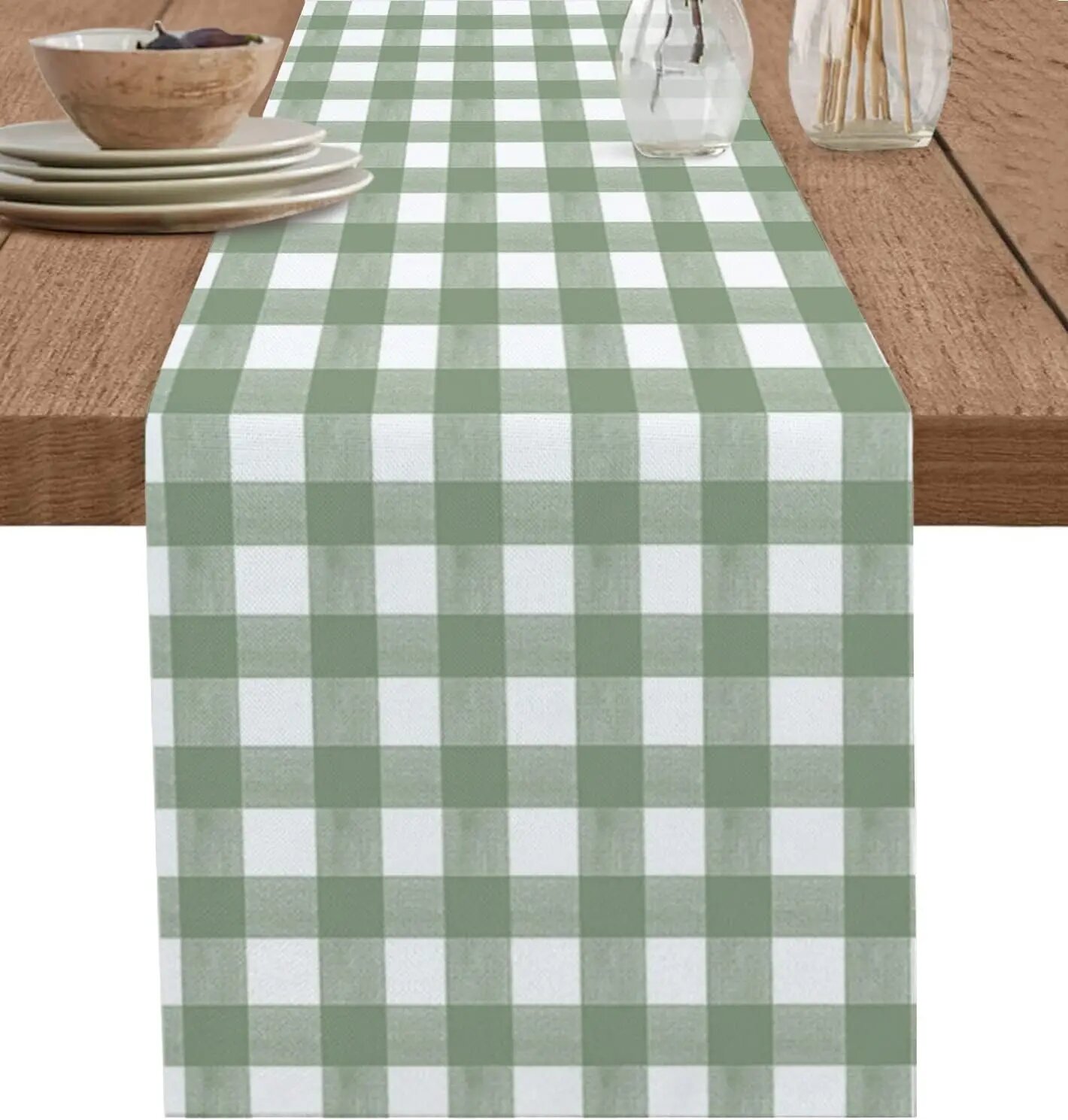 Дорожка на стол в клетку Green Buffalo Plaid, 200x33 см, Sage Green