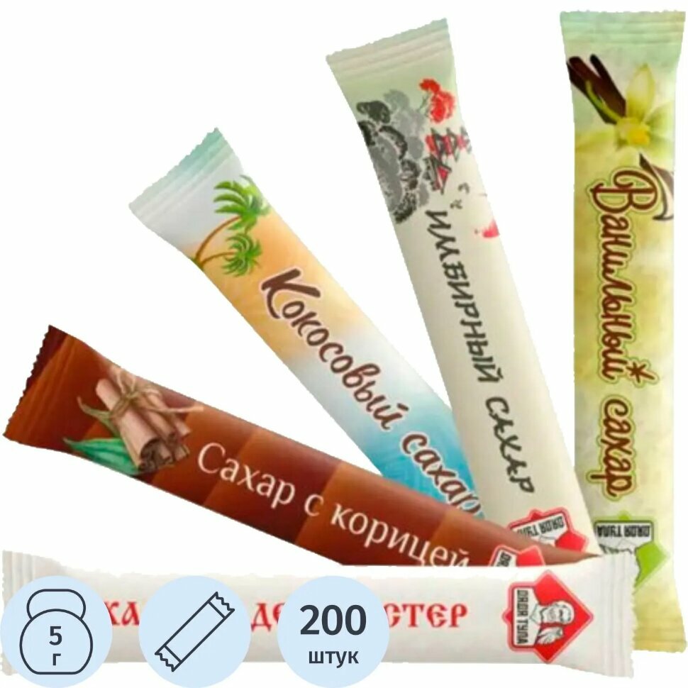 Сахар порционный Дядя Тула микс ван, имбир, кокос, кориц, бел/сах стик, 1кг, 2282093