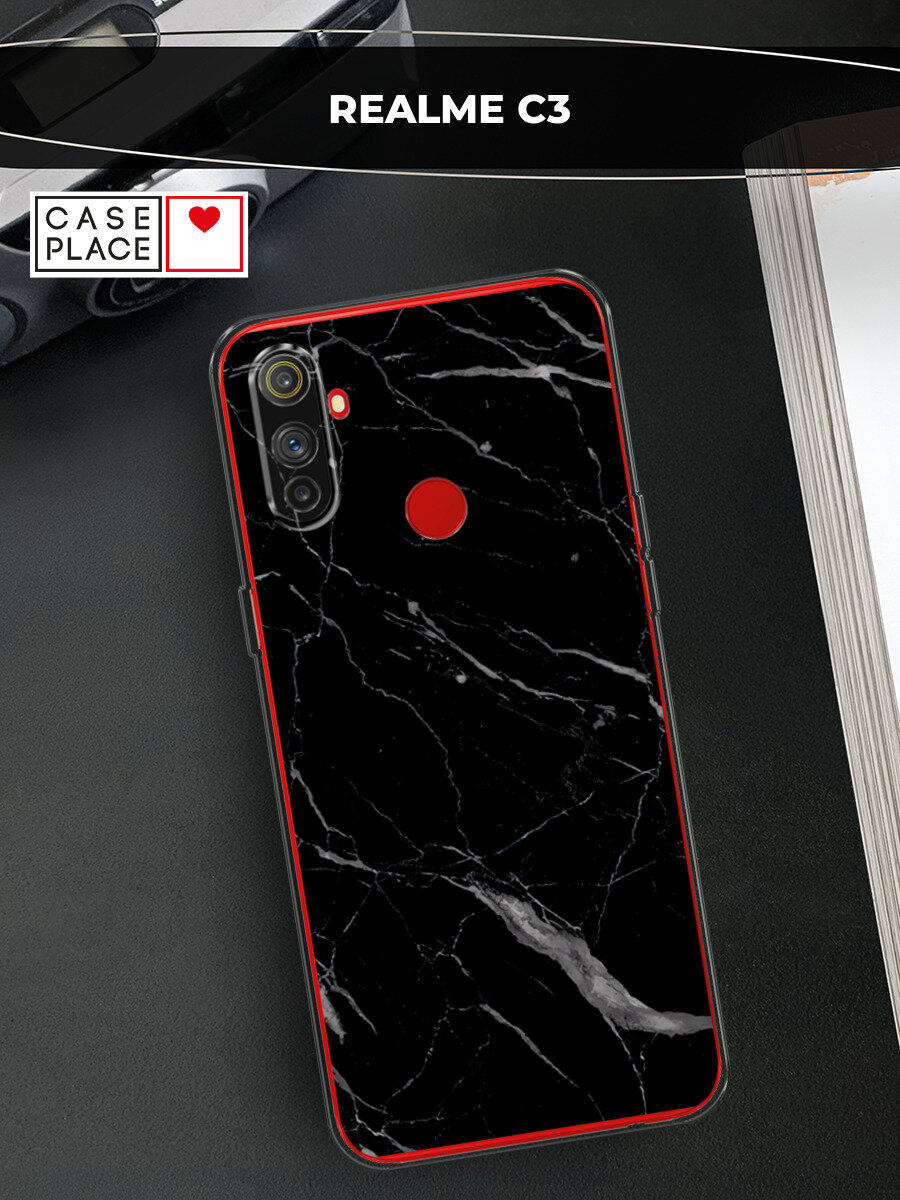 Чехол на Realme C3 / Реалми C3 с принтом Черный минерал