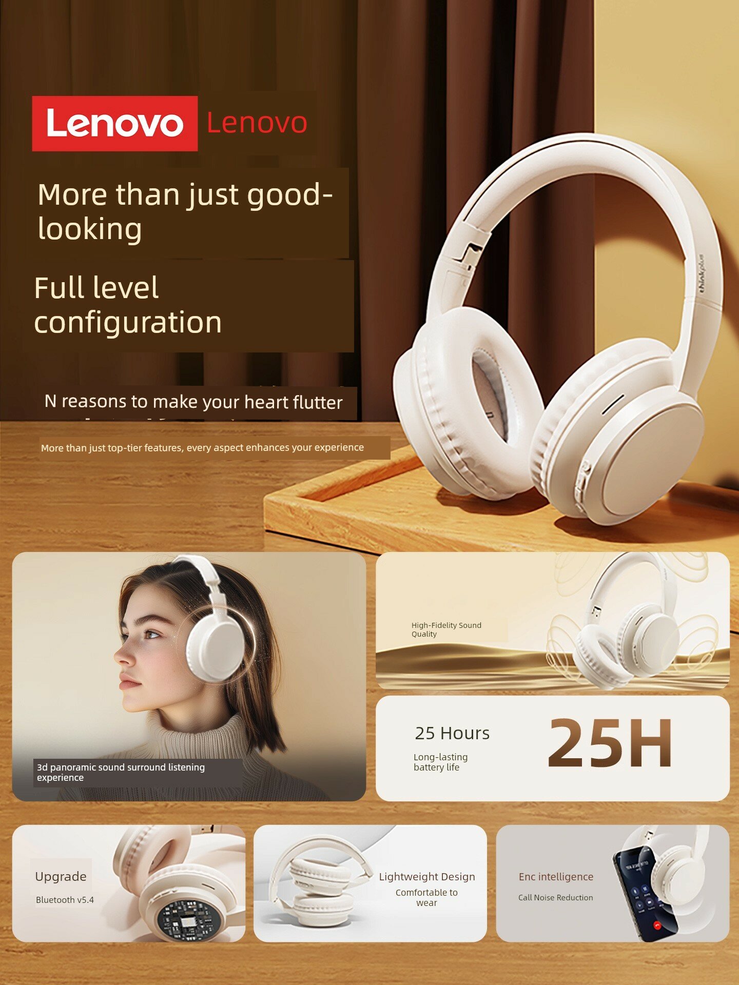 Lenovo TH11 Беспроводные Наушники Bluetooth с Режимами EQ, Окружным Звуком, Шумоподавлением ENC