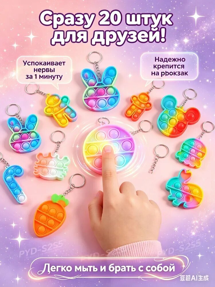 Набор игрушек антистресс, 20 штук, симпл димпл для детей на рюкзак ключи и сувениры на детский праздник