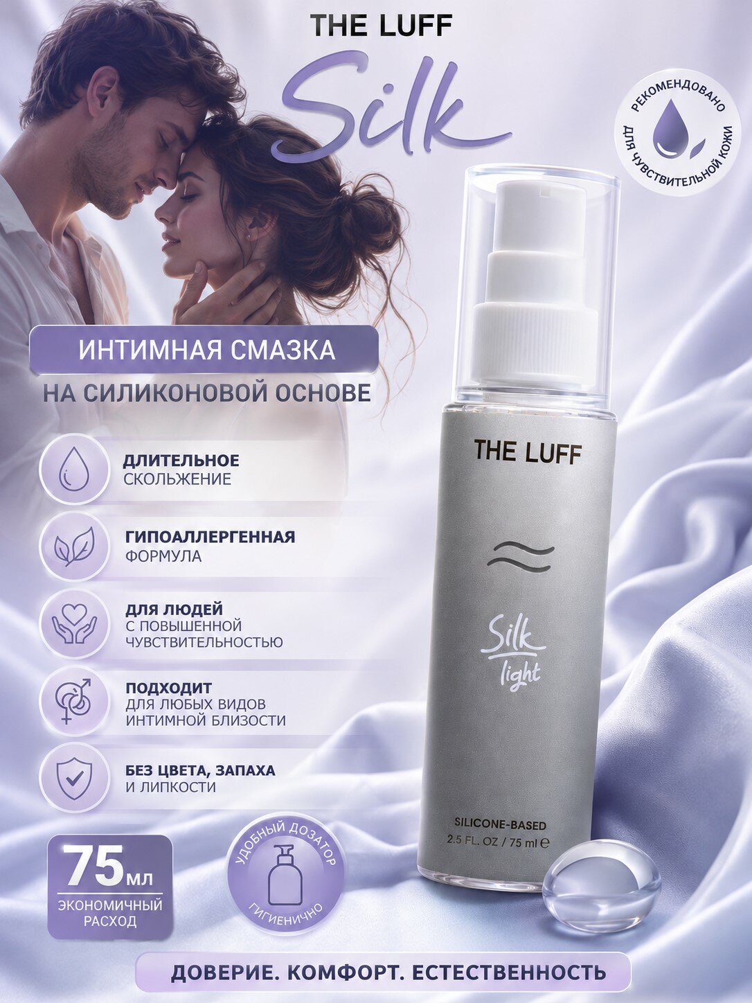 Лубрикант THE LUFF Silk, силиконовый, для анального и вагинального секса, флакон, 75мл
