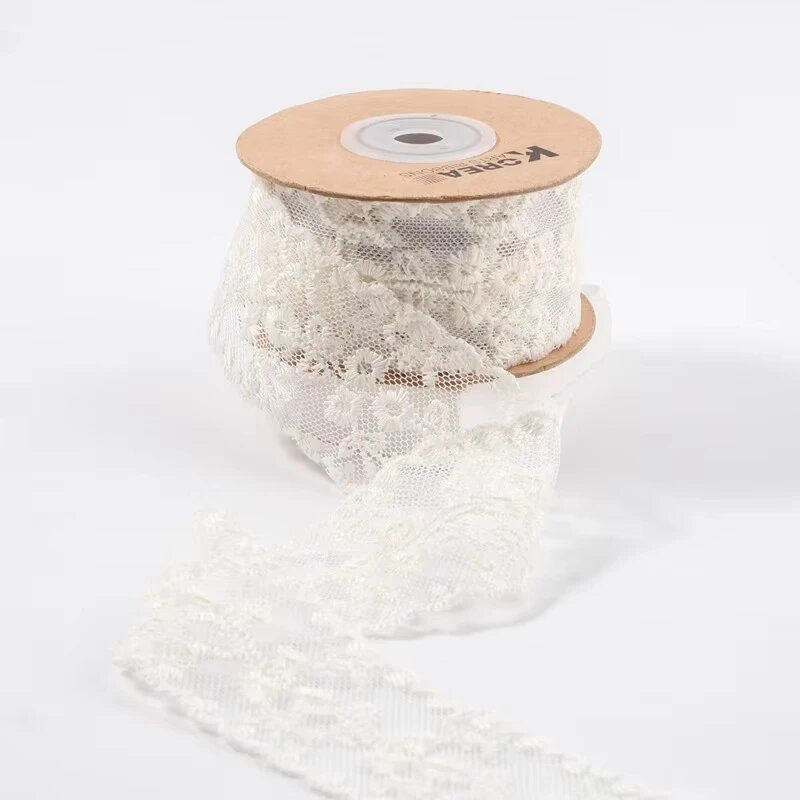 Кружевная лента Top Ribbon 38 мм, полиэстер, 5 ярдов Белый, R002-02