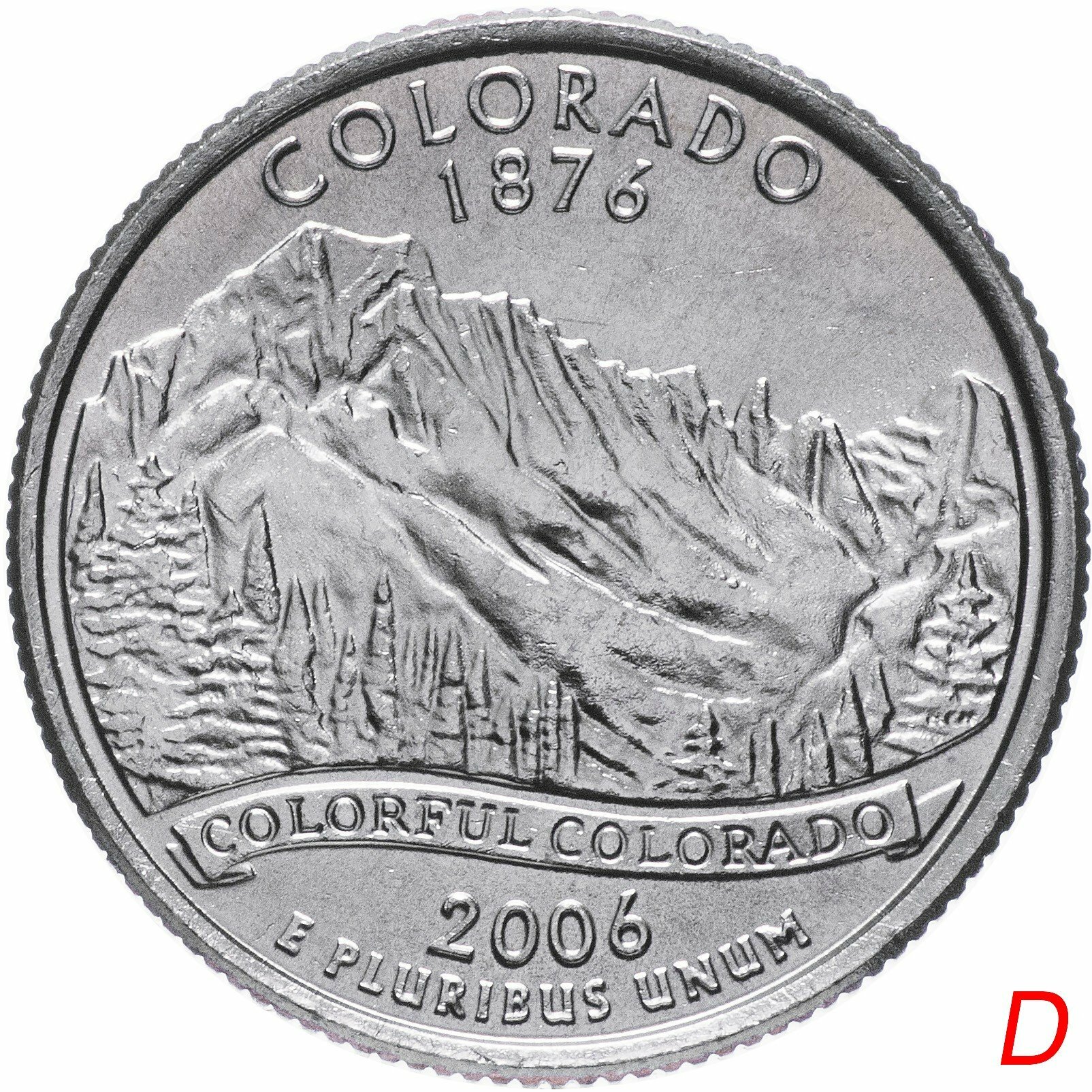 США 1/4 доллара квотер, 25 центов 2006 D "Штат Колорадо" Colorado знак монетного двора "D" - Денвер, Медь, в сохранности UNC