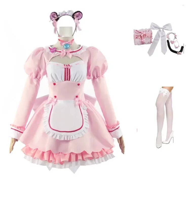 Костюм Ванилы из аниме Nekopara синего цвета для девочек L, Pink Costume Set