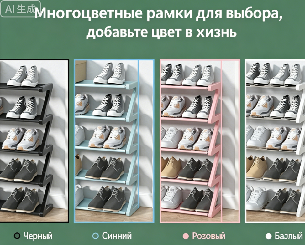 Z-образная многослойная подставка для обуви, прочная сталь-пластик, 4-слойная большая черная