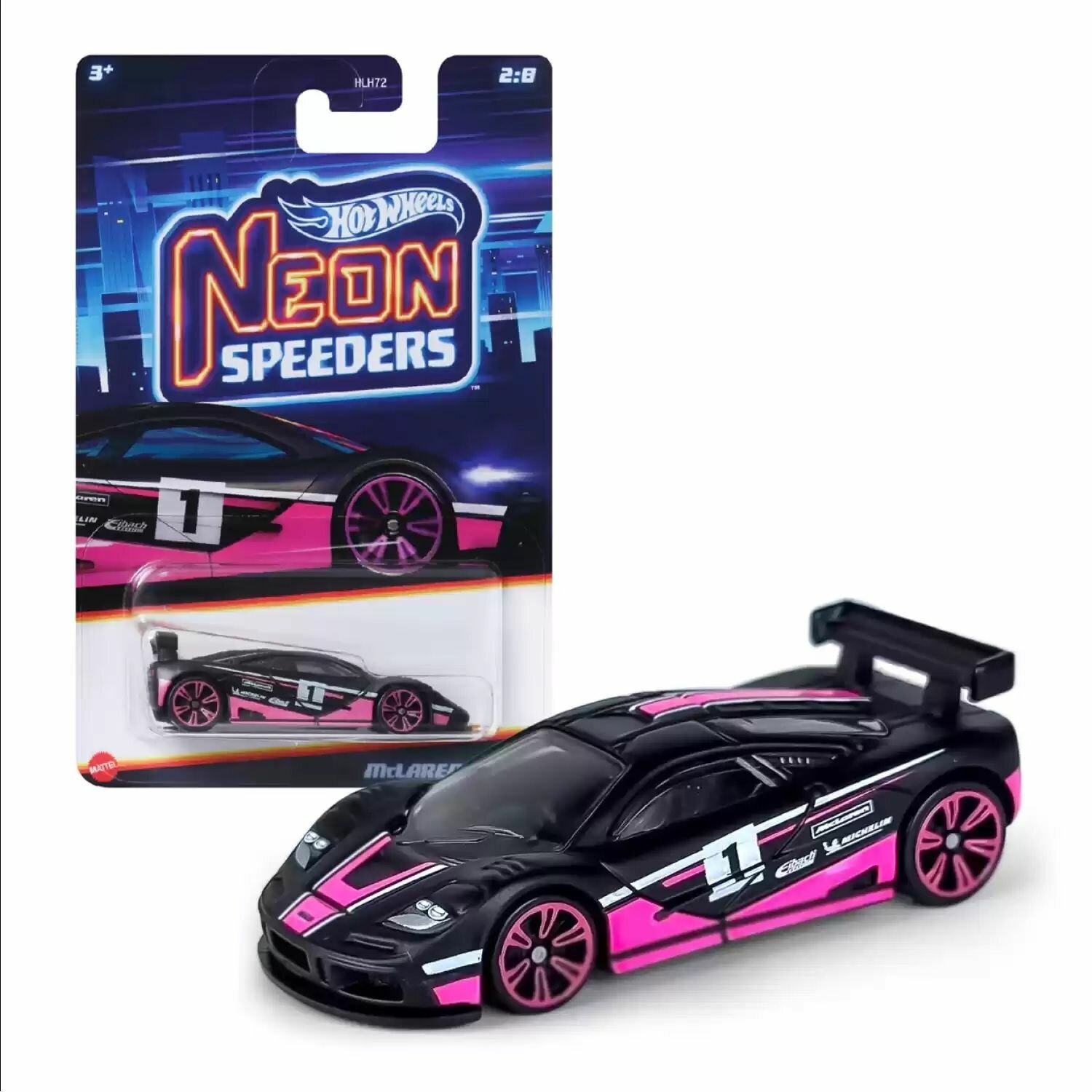 Машинка Hot Wheels Neon Speeders HRW76 McLaren F1 GTR 2/8 2024