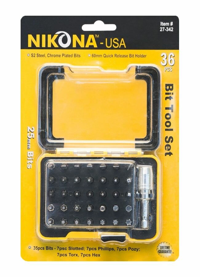 Набор бит "NIKONA", 25мм, с быстросбрасывающим держателем (36пр) 27-342