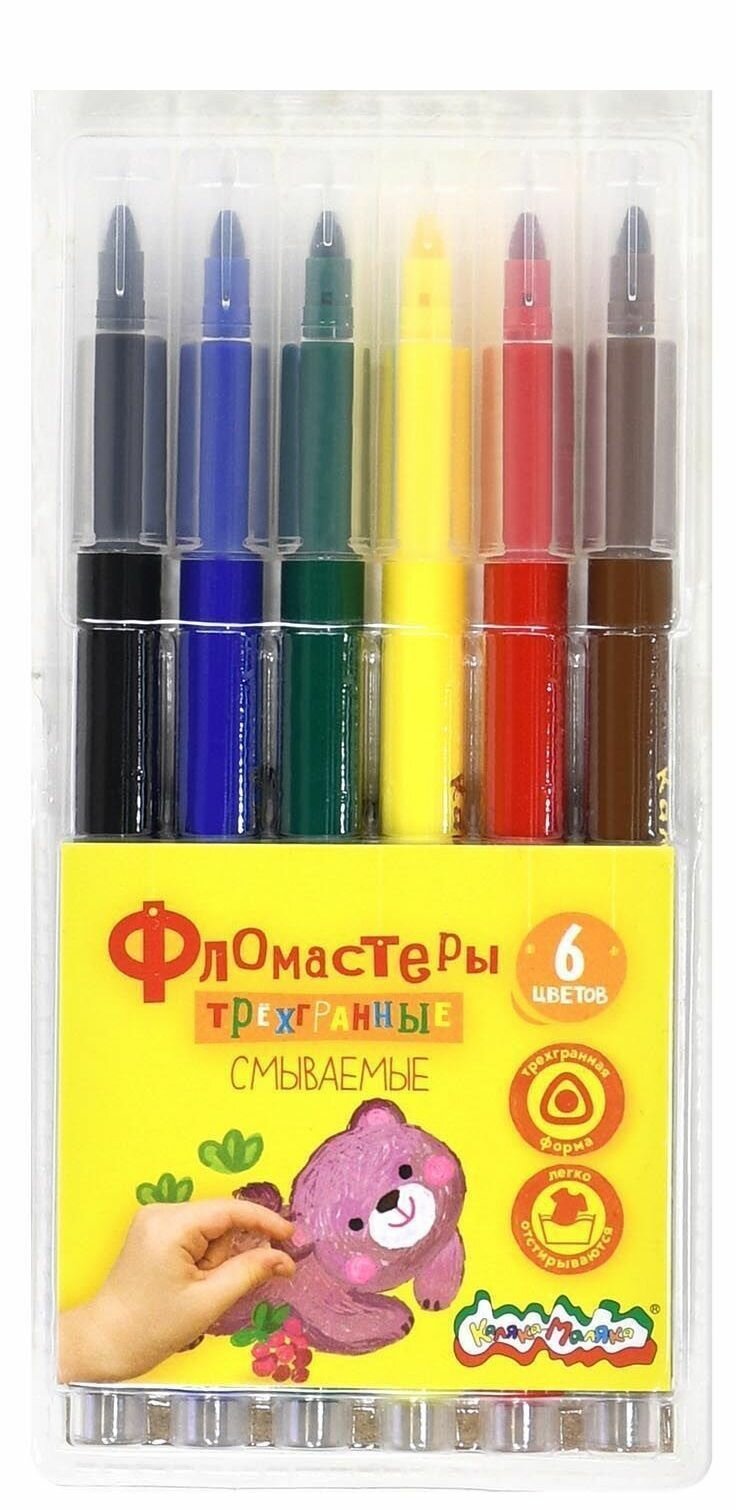 Каляка-Маляка Фломастеры классические, трехгранные, 6 цветов