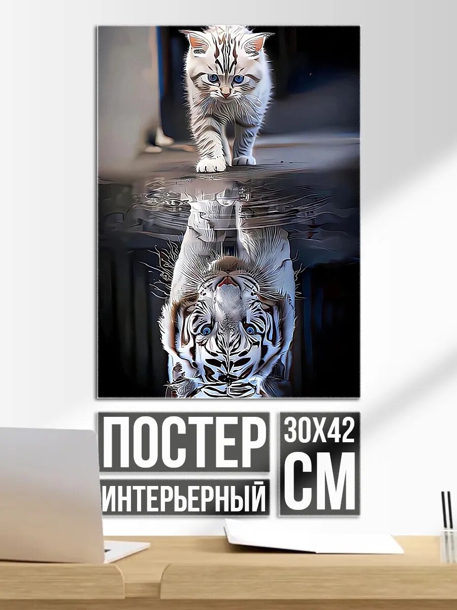 Плакат постер Кот и тигр