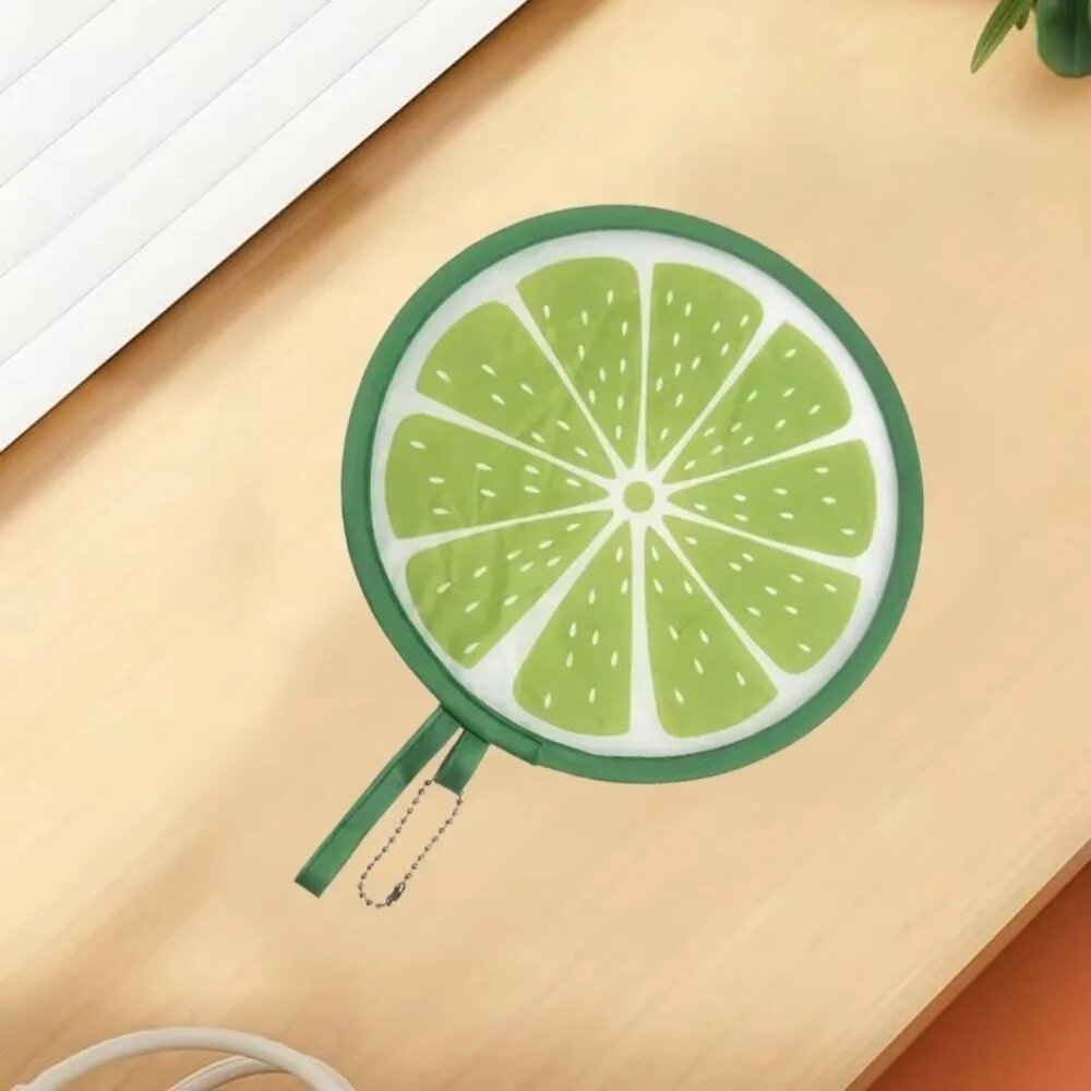 Круглый складной веер с фруктовым принтом Зеленый, Lemon