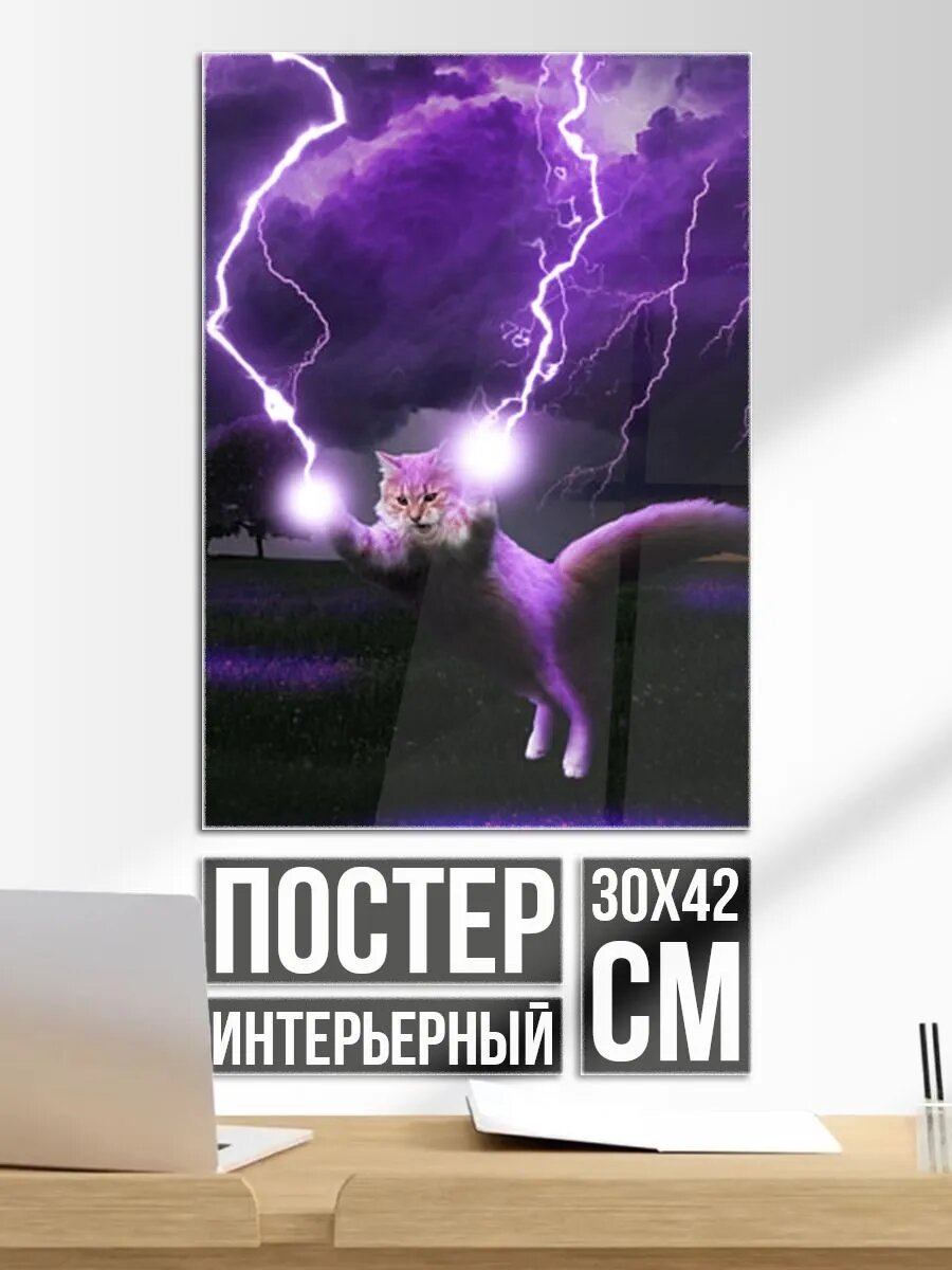 Постер на стену Кот и Молнии