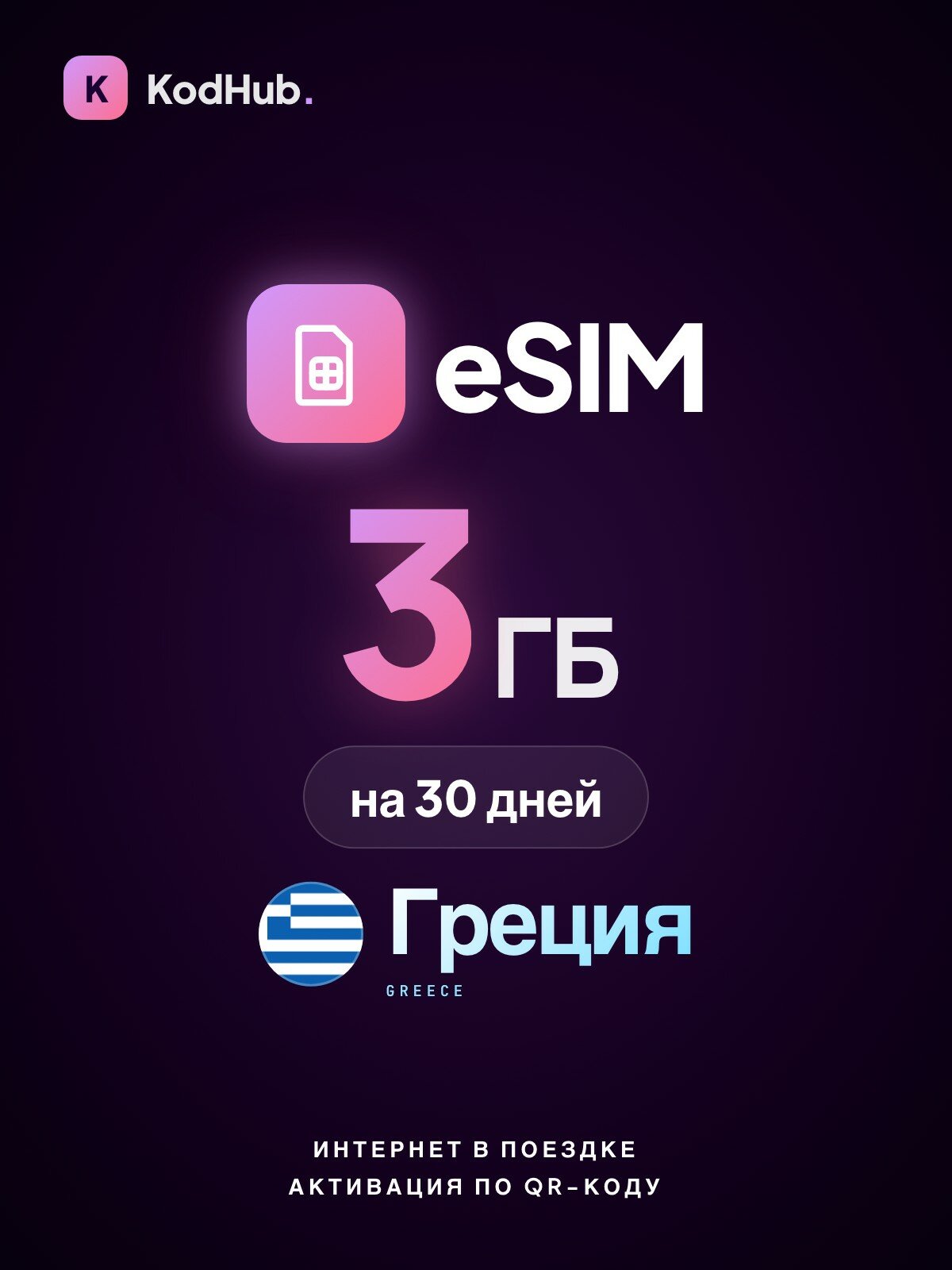 Туристическая eSIM Греция 3 ГБ на 30 дней | интернет в поездке, связь за границей | QR-код активации