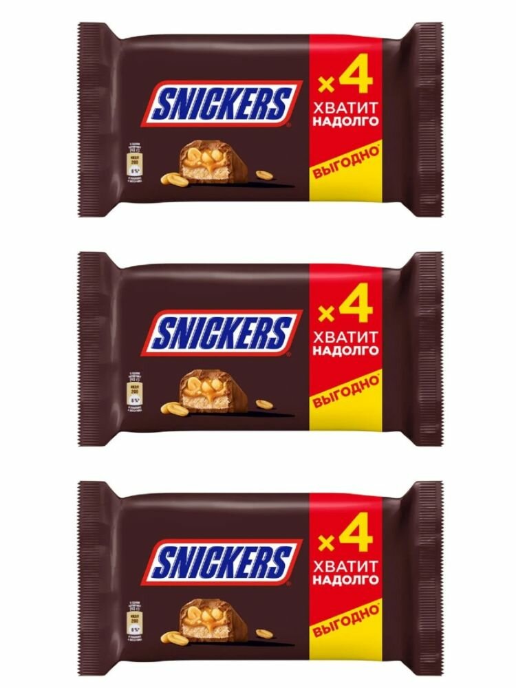 Snickers Шоколадный батончик, 4 шт по 40 г, 3 уп
