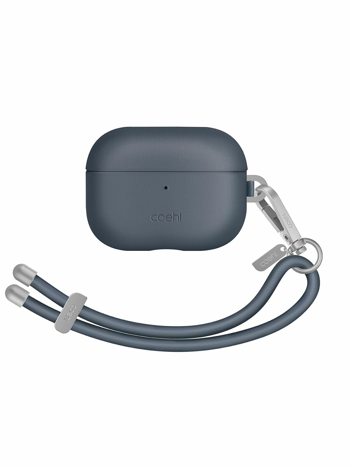 Чехол Uniq COEHL Haven для беспроводных наушников Apple Airpods Pro 2 / на Эпл Аирподс Про 2 из экокожи с карабином и шнурком, синий